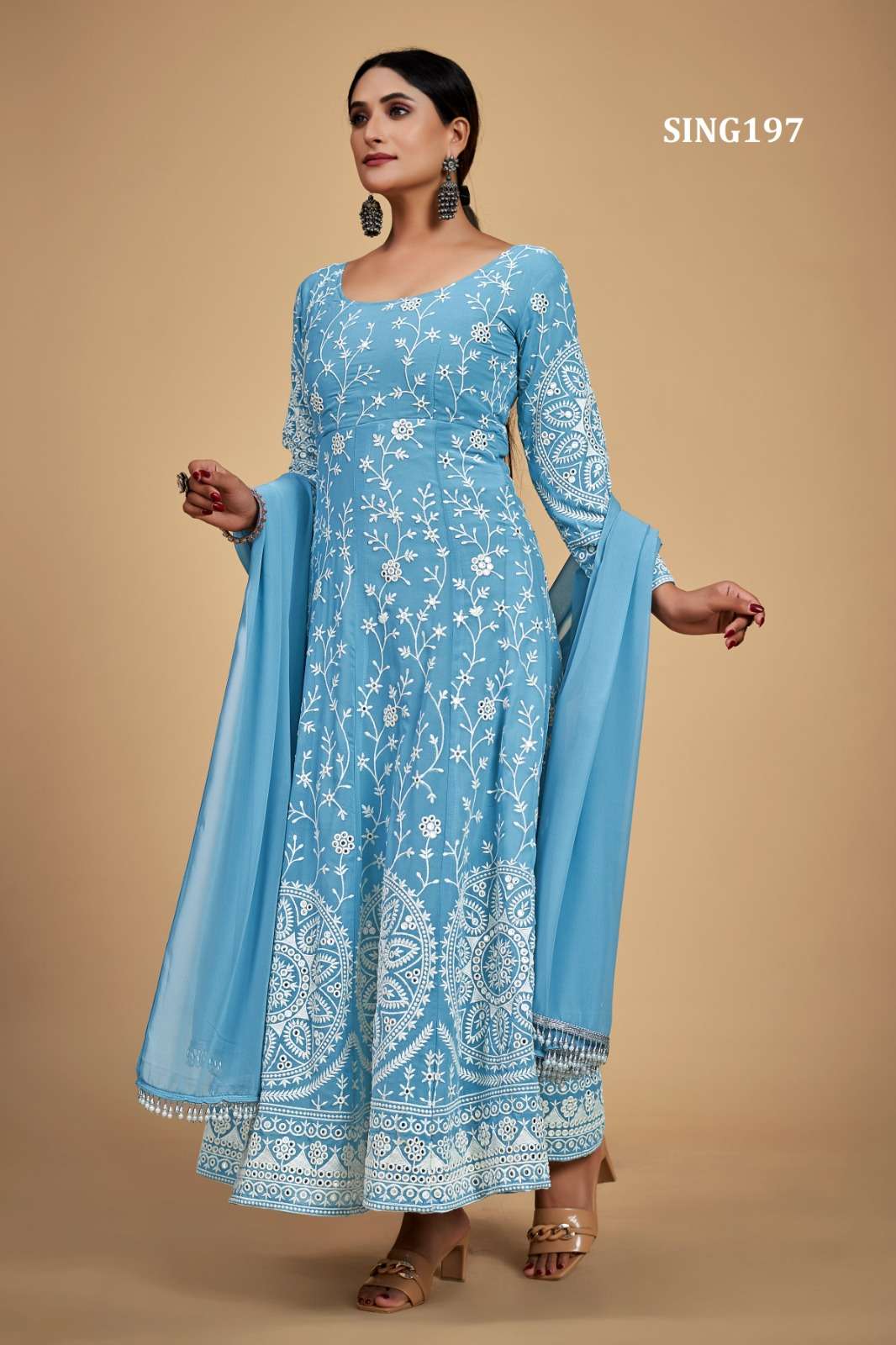 SKY BLUE GOTA THREAD WORK IN PANT STYLE SUIT
