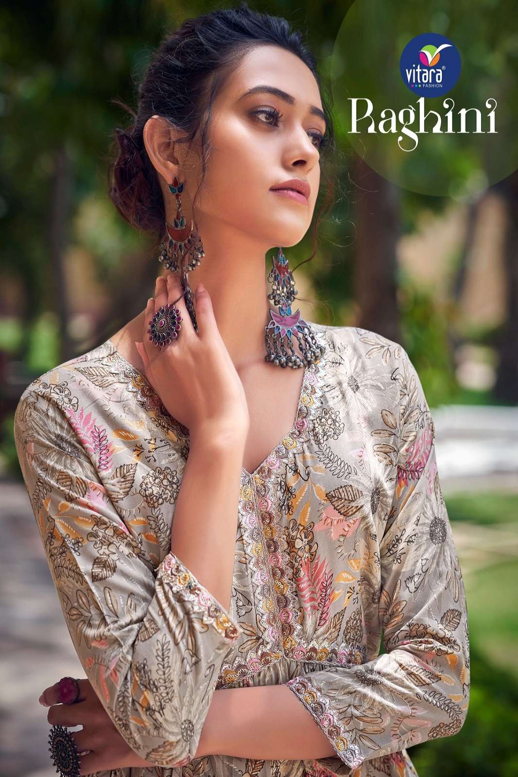VITARA RAGHINI HEAVY RAYON PRINT WITH HEAVY EMBROIDERED GOWN