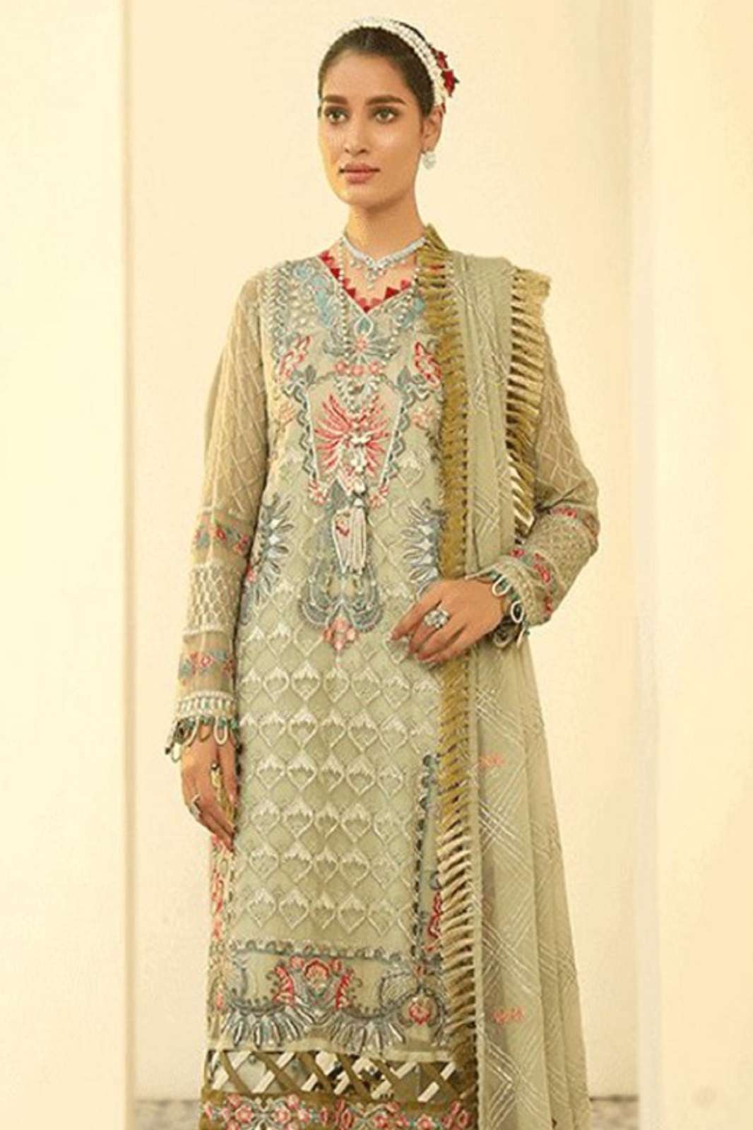 RAMSHA R 518 SEMI STICHED GOLDEN PAKISTANI SALWAR SUITS