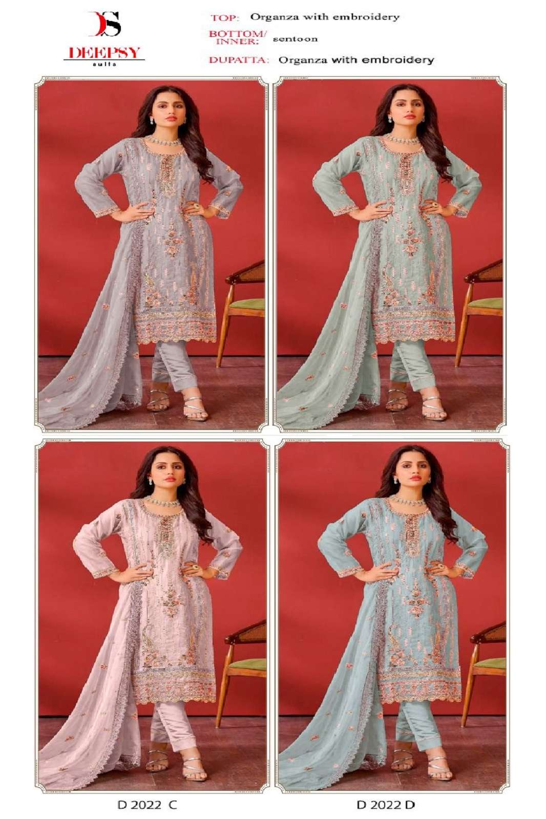 DEEPSY SUITS 2022 A TO D ORGANZA SEMI STICHED SUITS