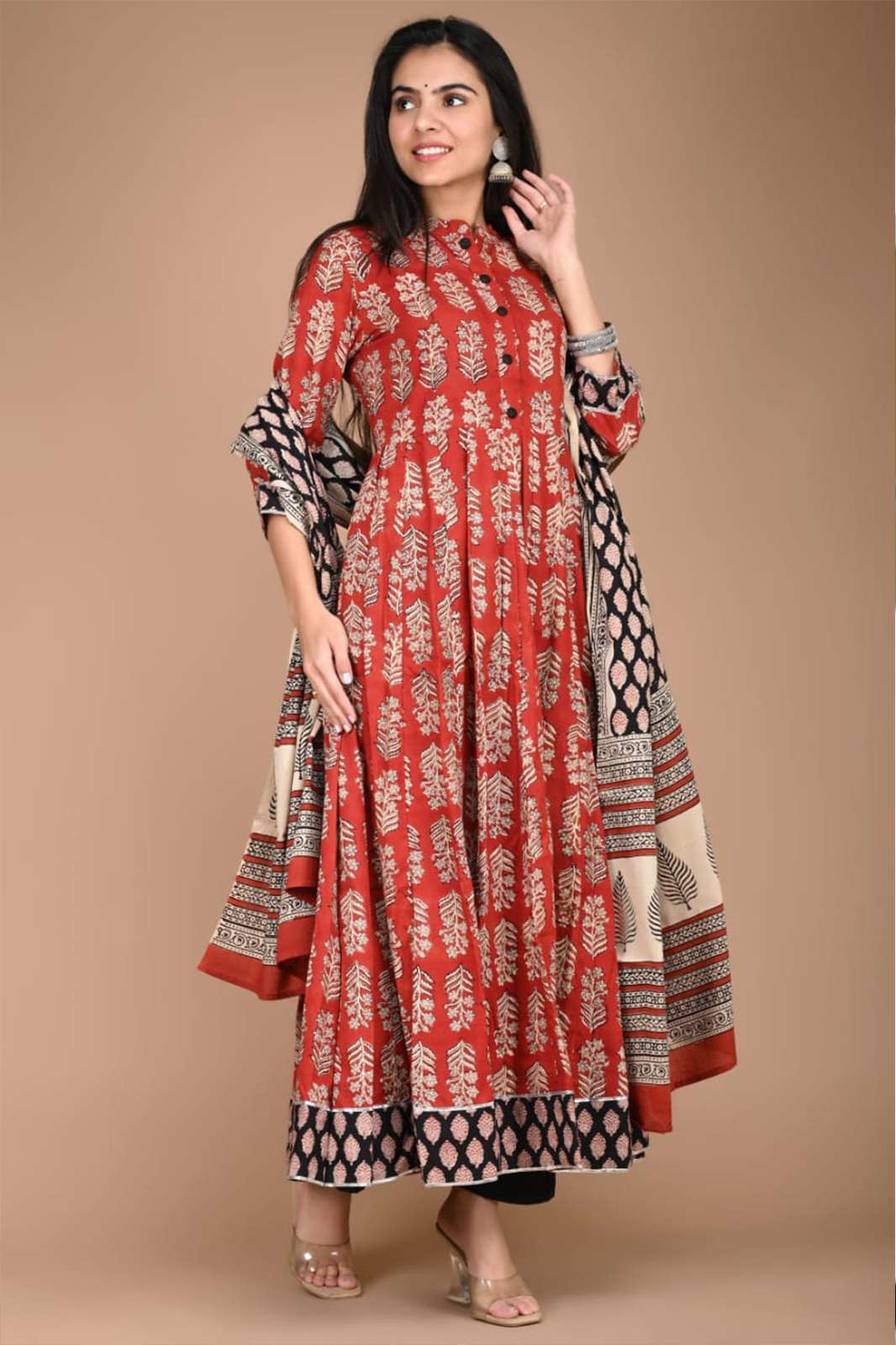 100% cotton Hand block print anarkali kurti set