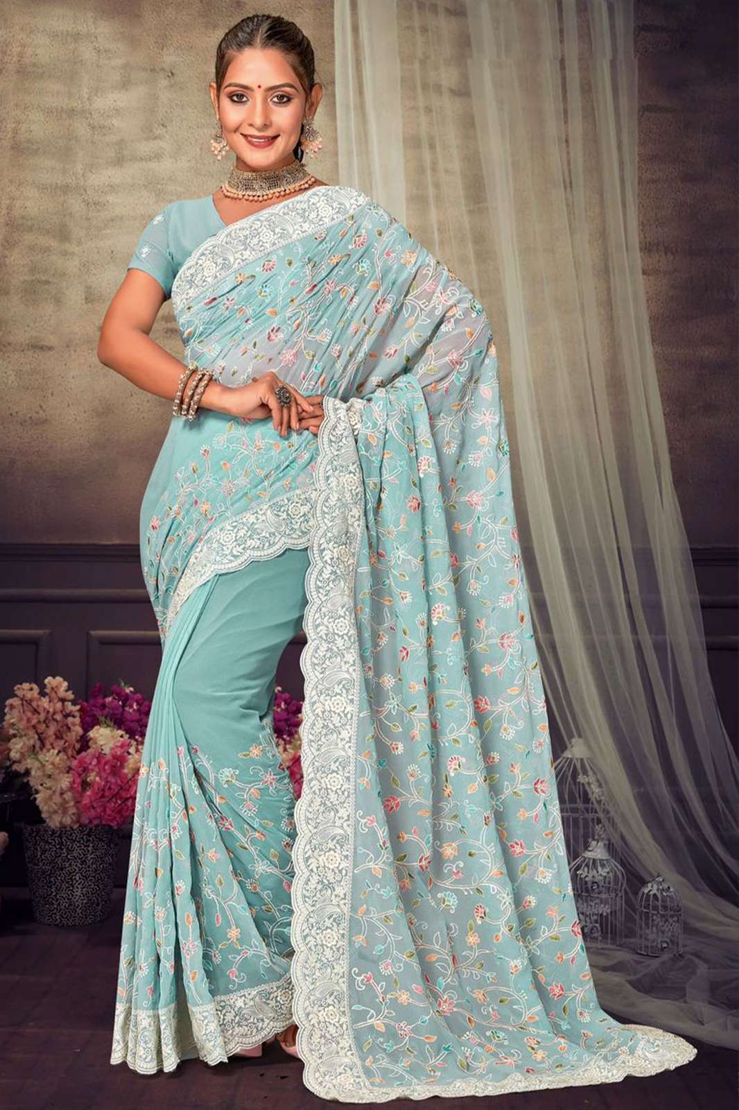 POLKI HEAVY RESHAM CHIKANKARI EMBRODERY WORK