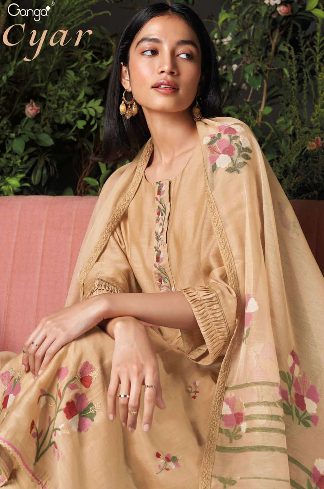 GANGA CYAR PREMIUM BEMBERG SILK DYED SUIT WITH EMBROIDERY