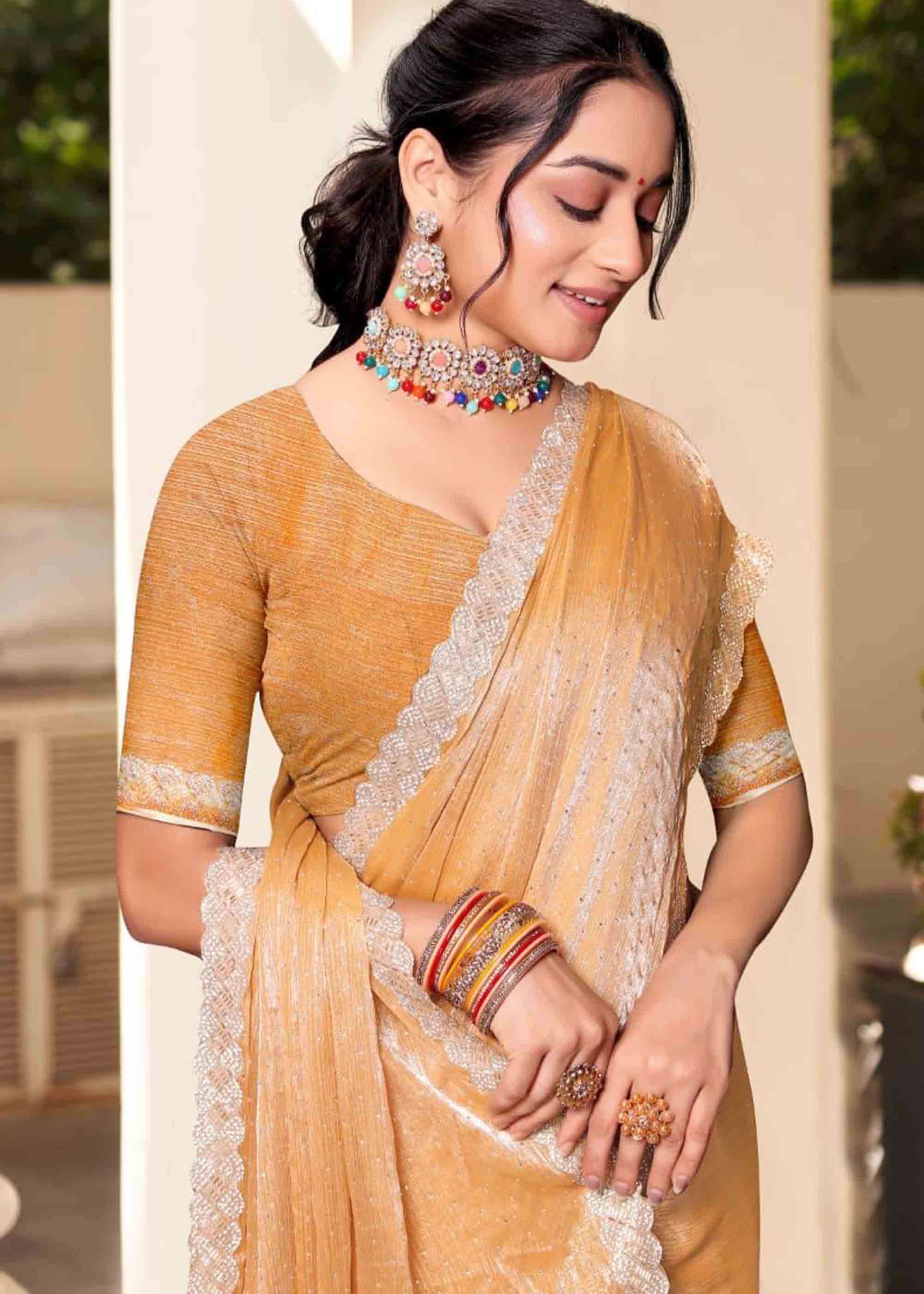 SHRI BALAJI EMPORIUM OUTFIT HOT FIX ZARKAN BORDER SAREE WITH HOT FIX ...
