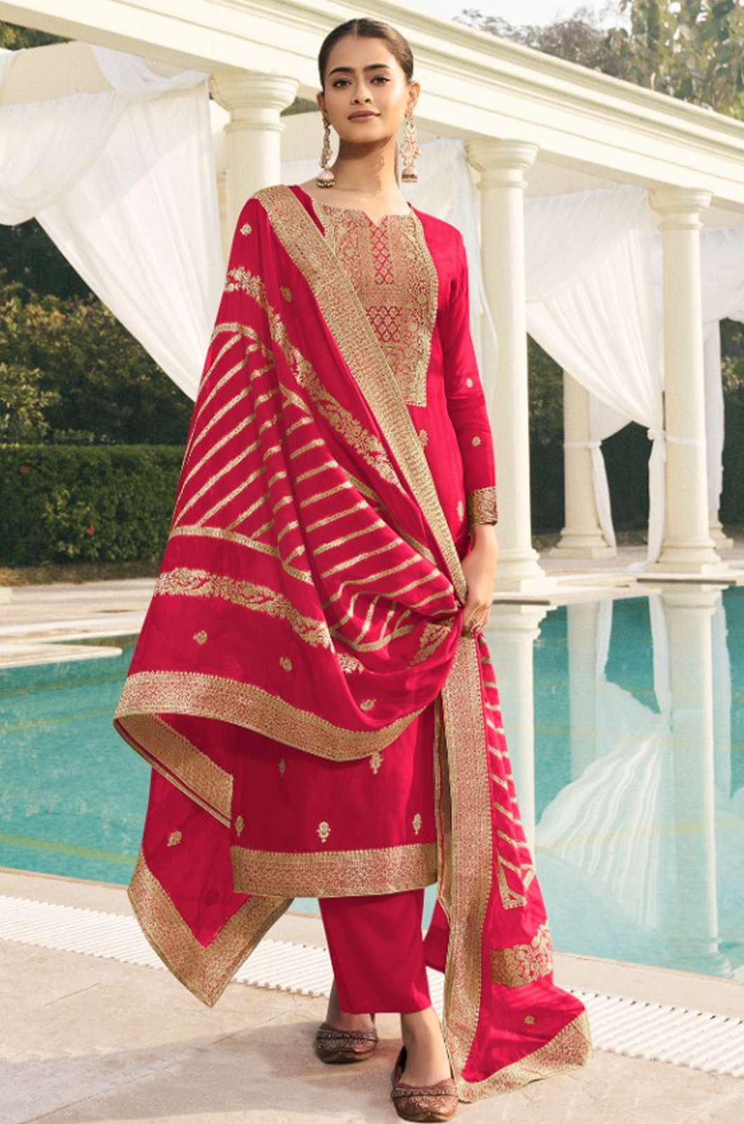 Siri Balaji Emporium OLIVE-2 Pure Taby silk weaving jacquard Suit