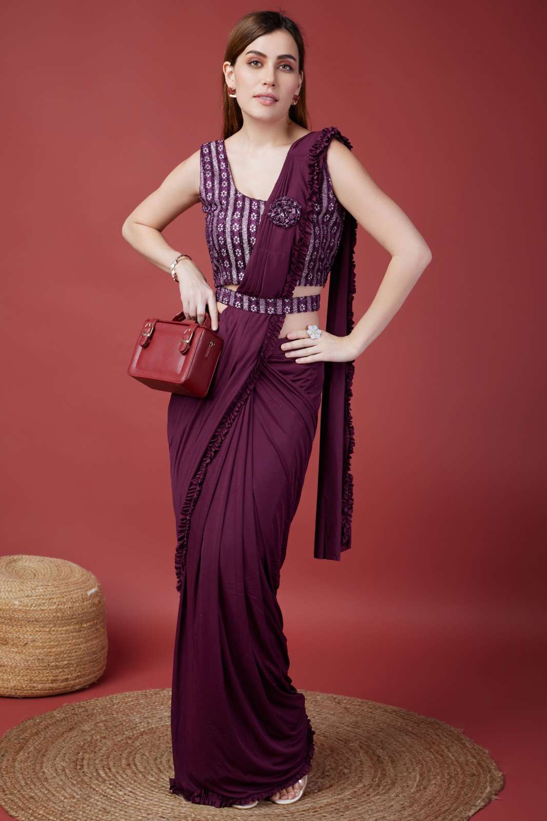 AMOHA DESIGN NO 101114 SAREE IMPORTED FABRIC WITH FRILL BORDER