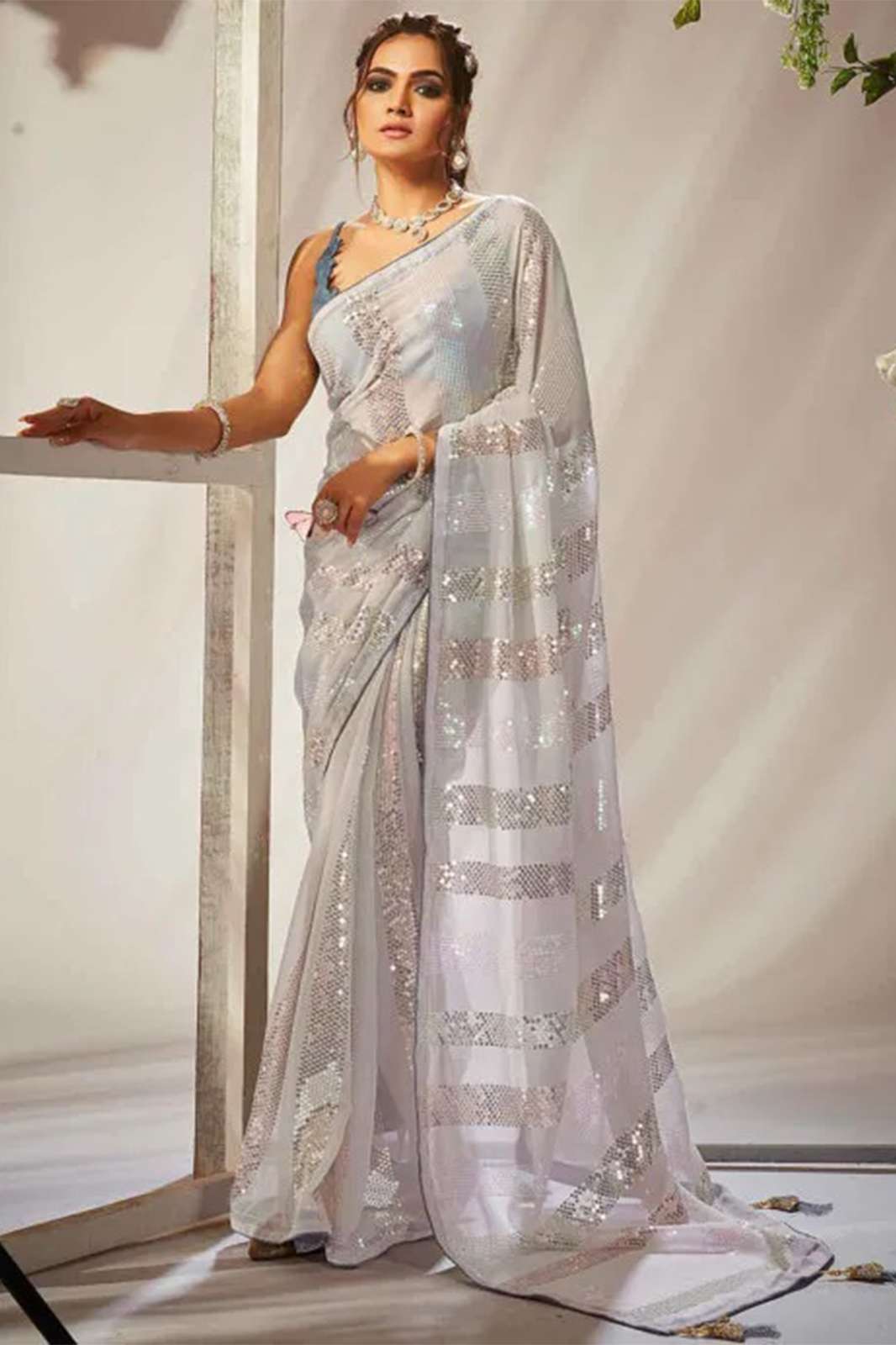 Shri Balaji Emporium Georgette Sequinned Saree in Resham and Sequins ...
