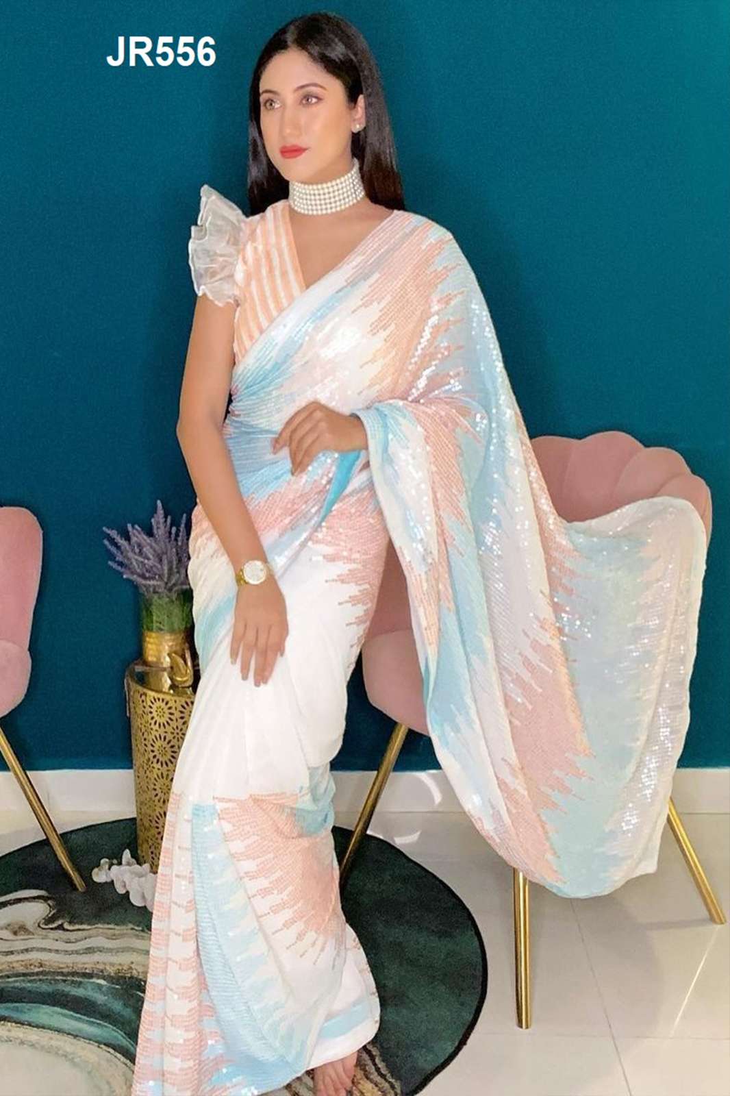 Shri Balaji Emporium JR556 Soft georgette shaded sequence work saree