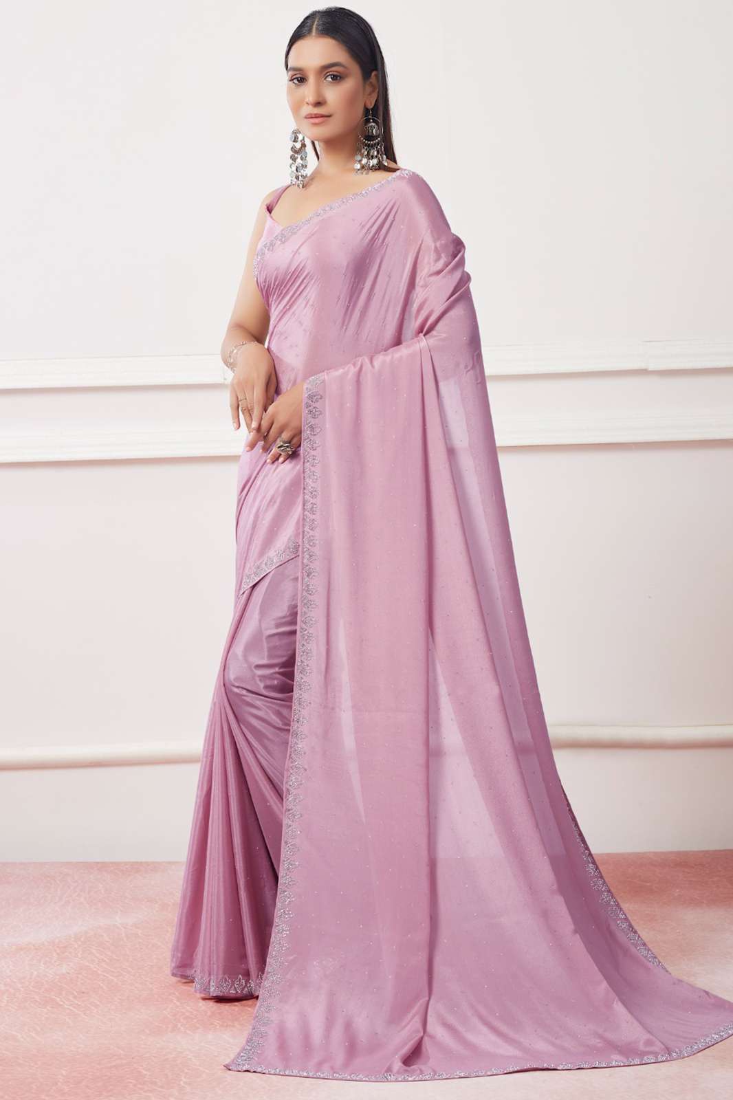 Shri Balaji Emporium RIDHHI-LAVENDER,PEACH SATIN GEORGETTE PLAIN SAREES ...