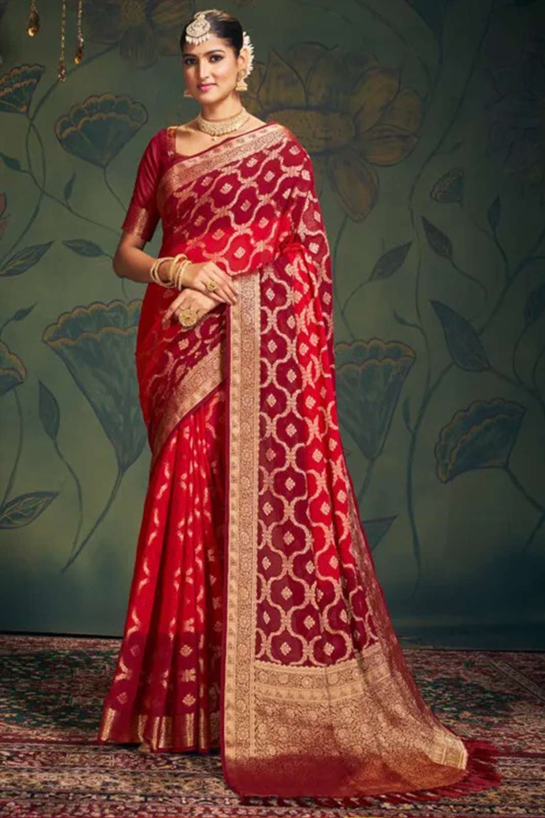 Shri Balaji Emporium Woven Georgette Saree With Beautiful Print In ...