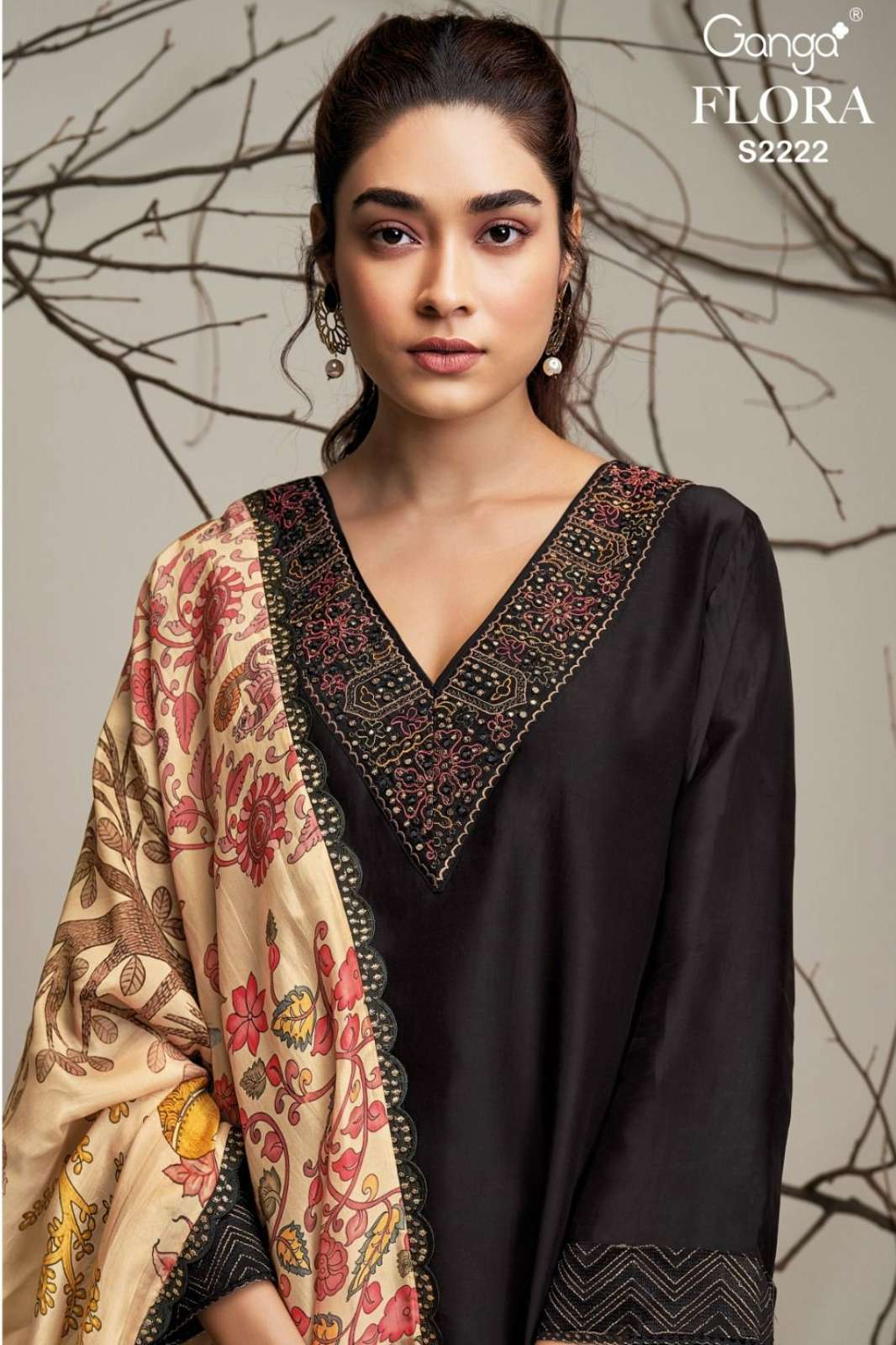 GANGA GANGA FLORA PREMIUM BEMBERG ORGANZA SILK SOLID SUIT WITH ...