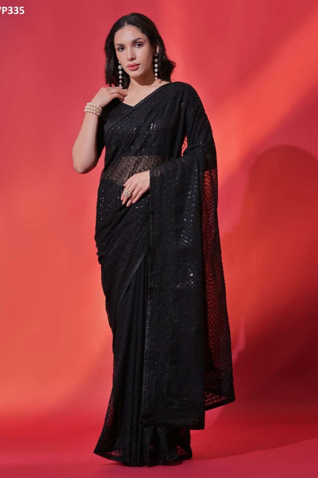 SHRI BALAJI EMPORIUM 8116 KORA Black Georgette Embroidered Trendy Saree