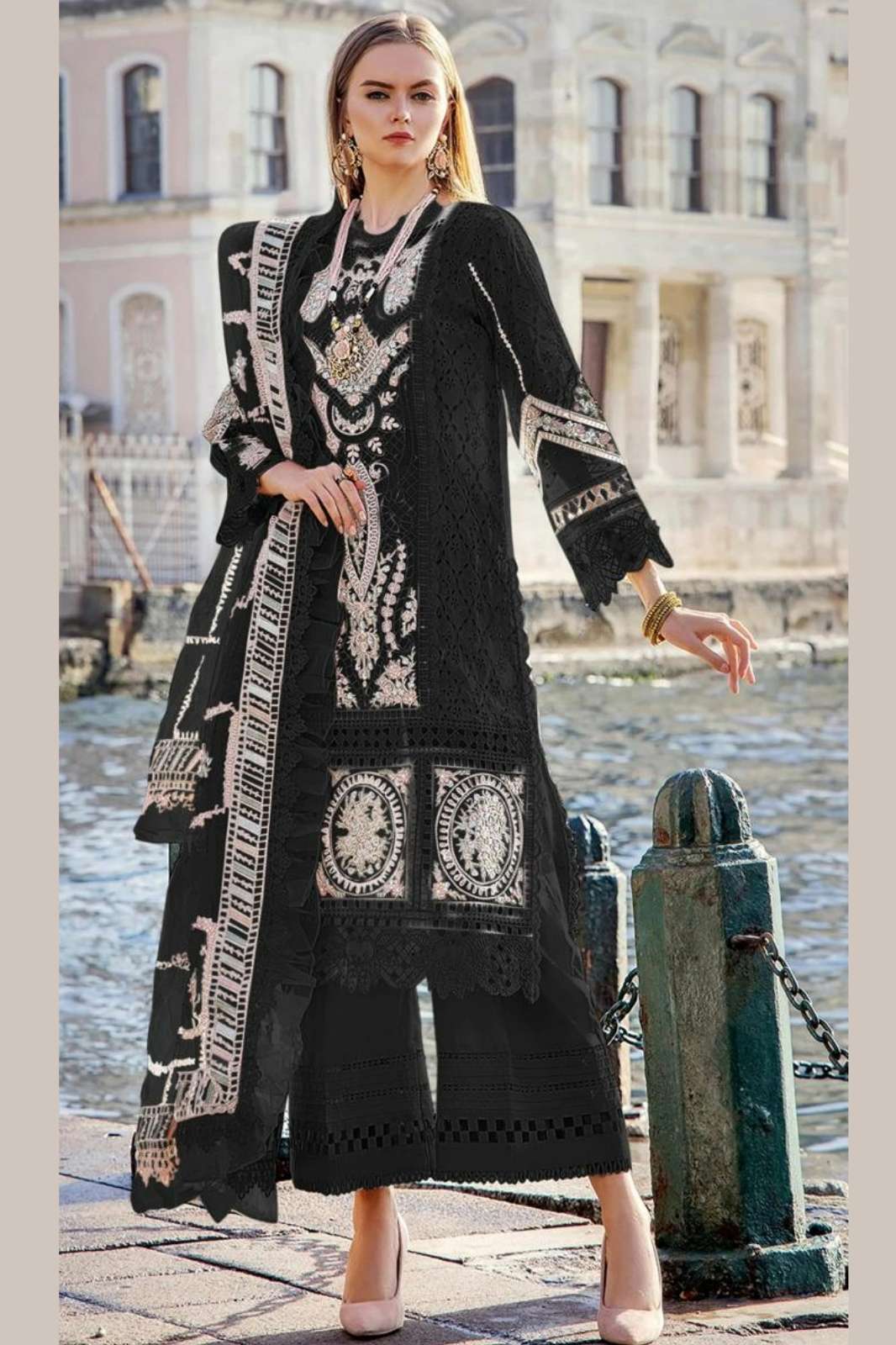 RAMSHA R 1195 Readymade Georgette Pakistani Suit With Embroidery Work