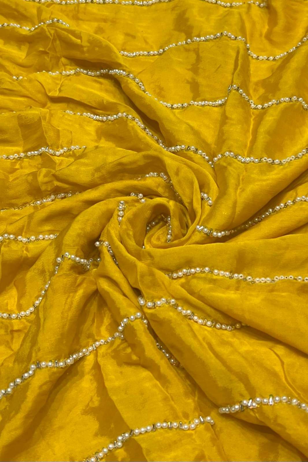 Shri Balaji Emporium A129 Pure Chinnon Fabric with Cutdana Handwork Stripes