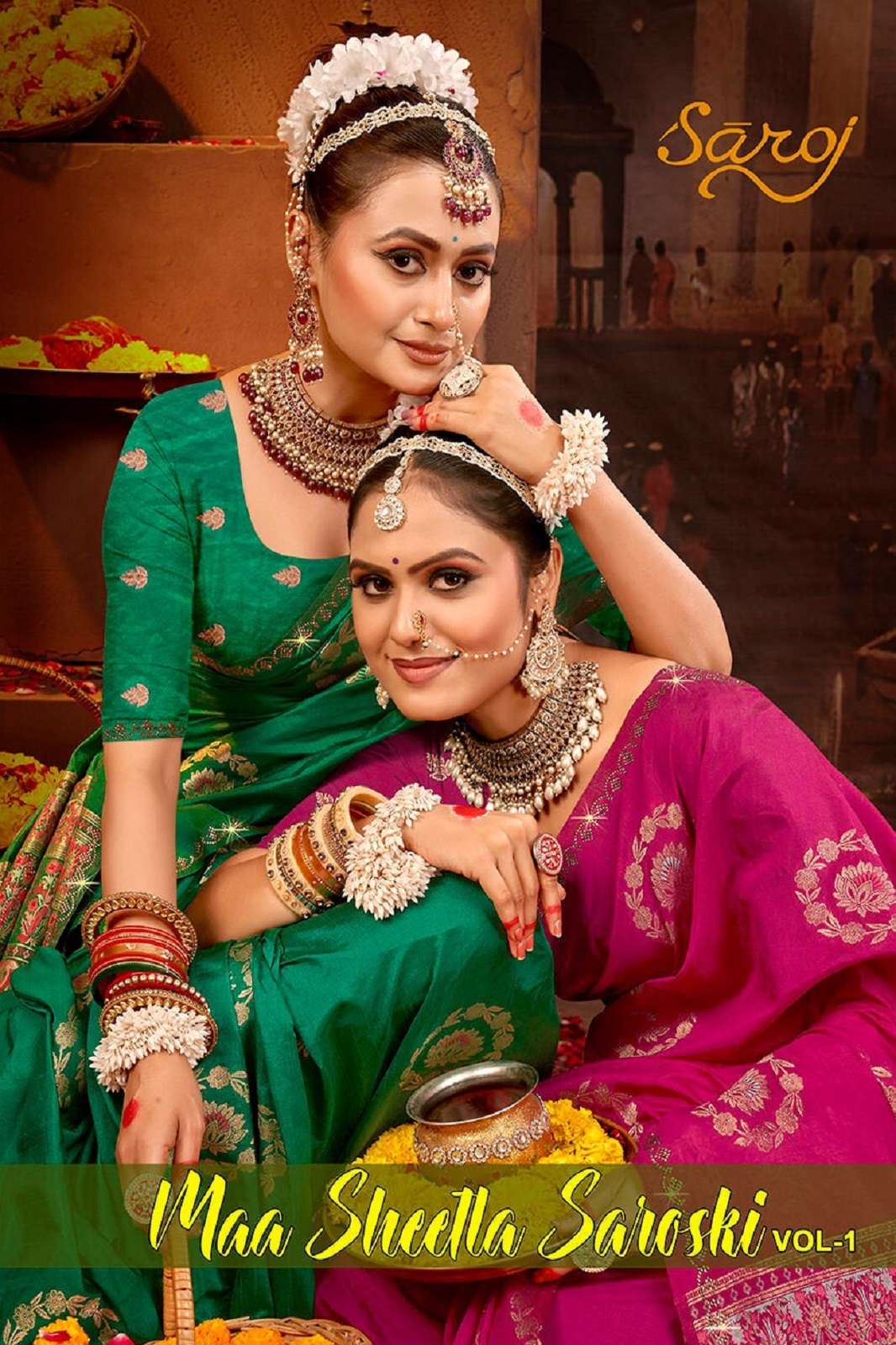 SAROJ MAA SHEETLA SWAROSKI SOFT DOLA RICH PALLU SAREES