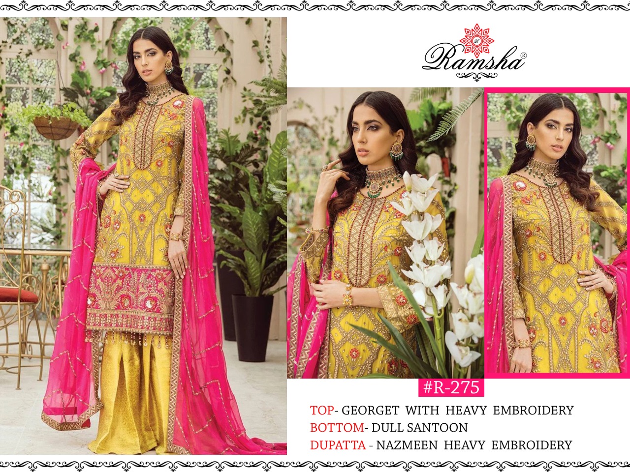 Ramsha Exclusive Georgette Embroidery Work Pakistani Suits Collection