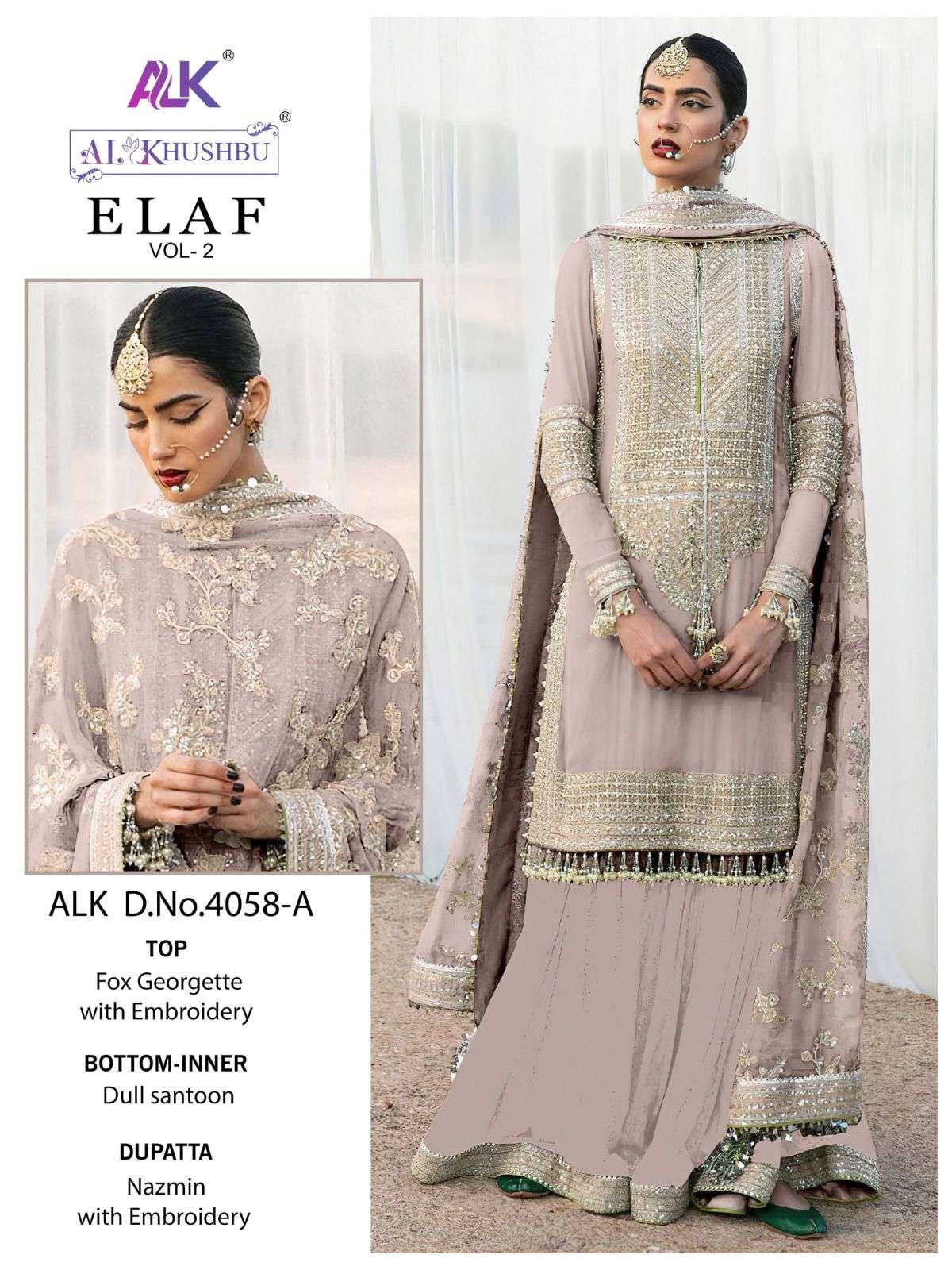 AL KHUSHBOO ELAF VOL 2 4058 A TO D SEMI STICHED PAKISTANI SUITS