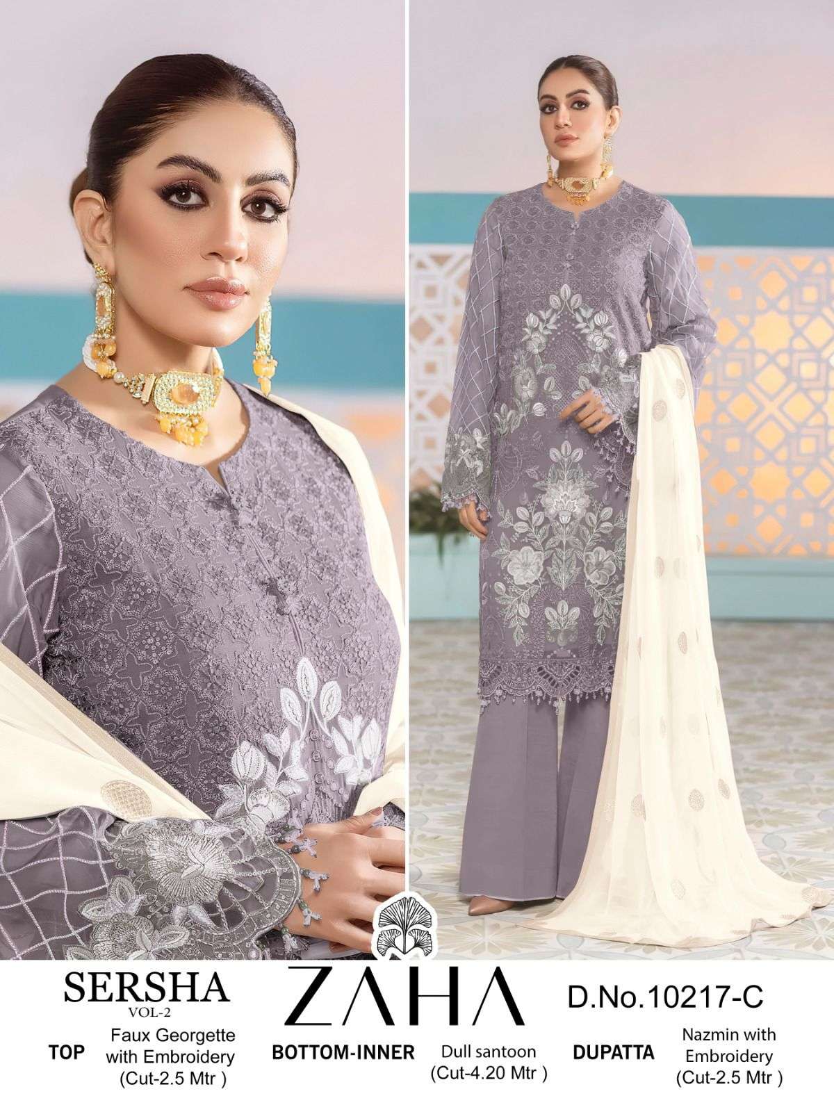 ZAHA SERSHA VOL 2 D NO 10217 A TO D SEMI STITCHED PAKISTANI SUITS