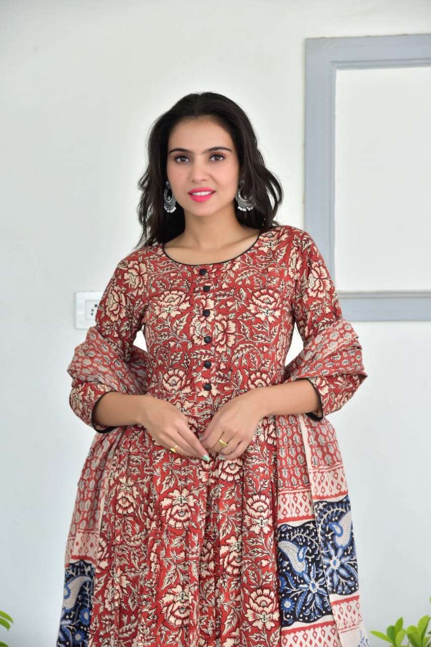 100% cotton Hand block print anarkali kurti set