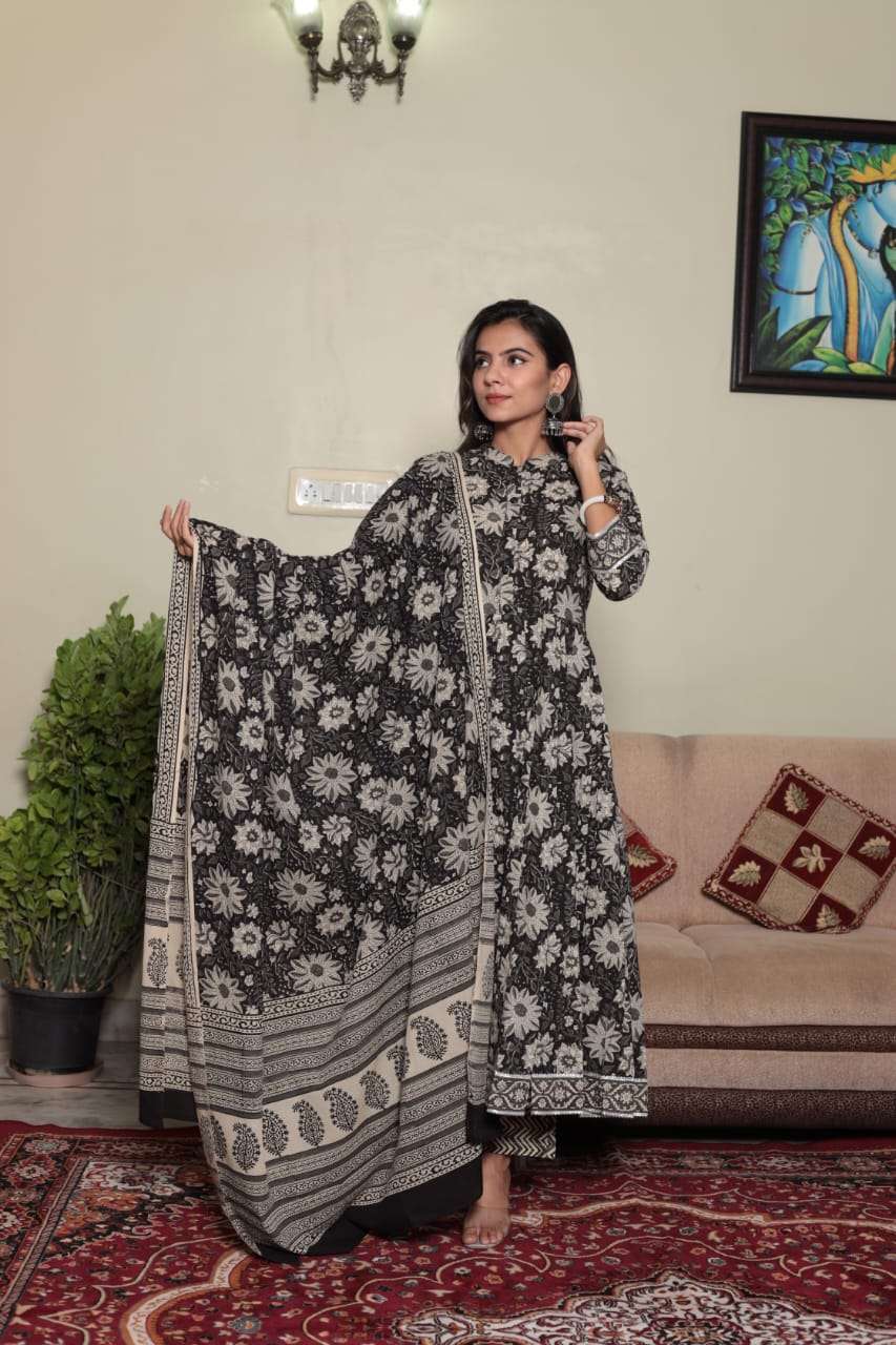 100% cotton Hand block print anarkali kurti set