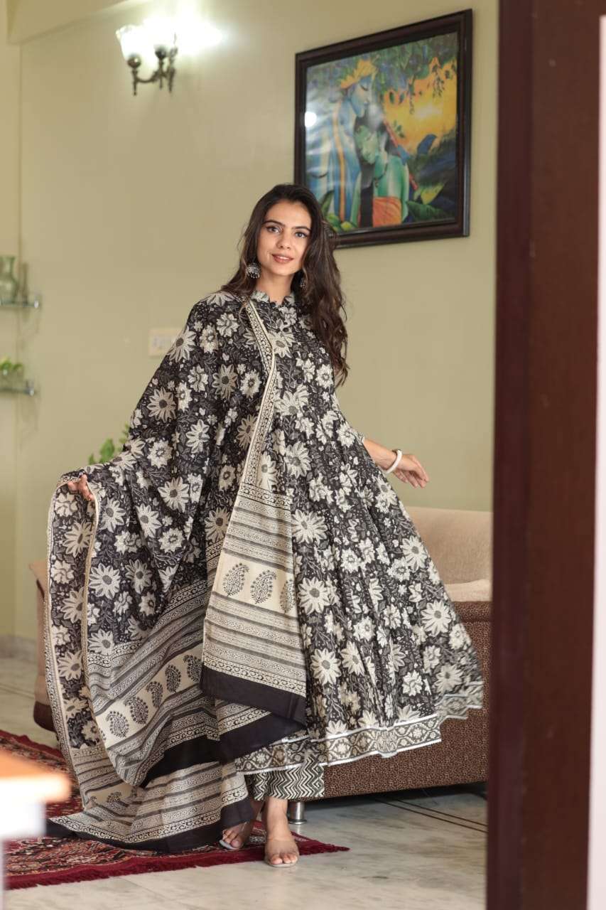 100% cotton Hand block print anarkali kurti set