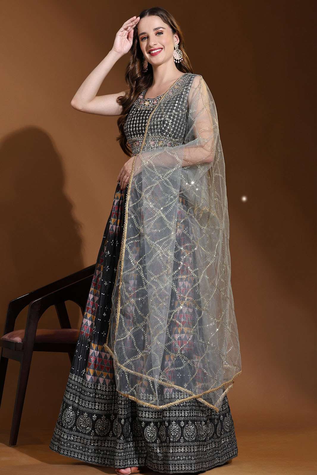 AMOHA C2053 HEAVY DESIGNER CRUSH CHINON IMPORTED FOIL WORK PARTY WEAR WOMEN LEHENGA SET