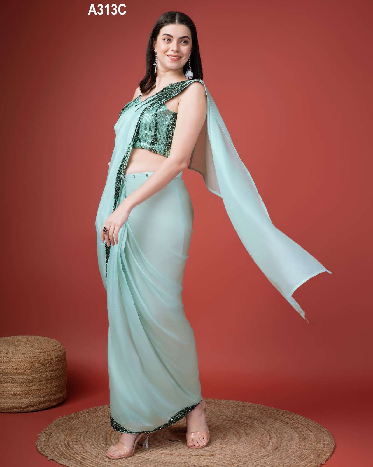 AMOHA A313A TO A313D SAREE SILK SATIN FABRIC WITH SEQUIN BORDER sarees