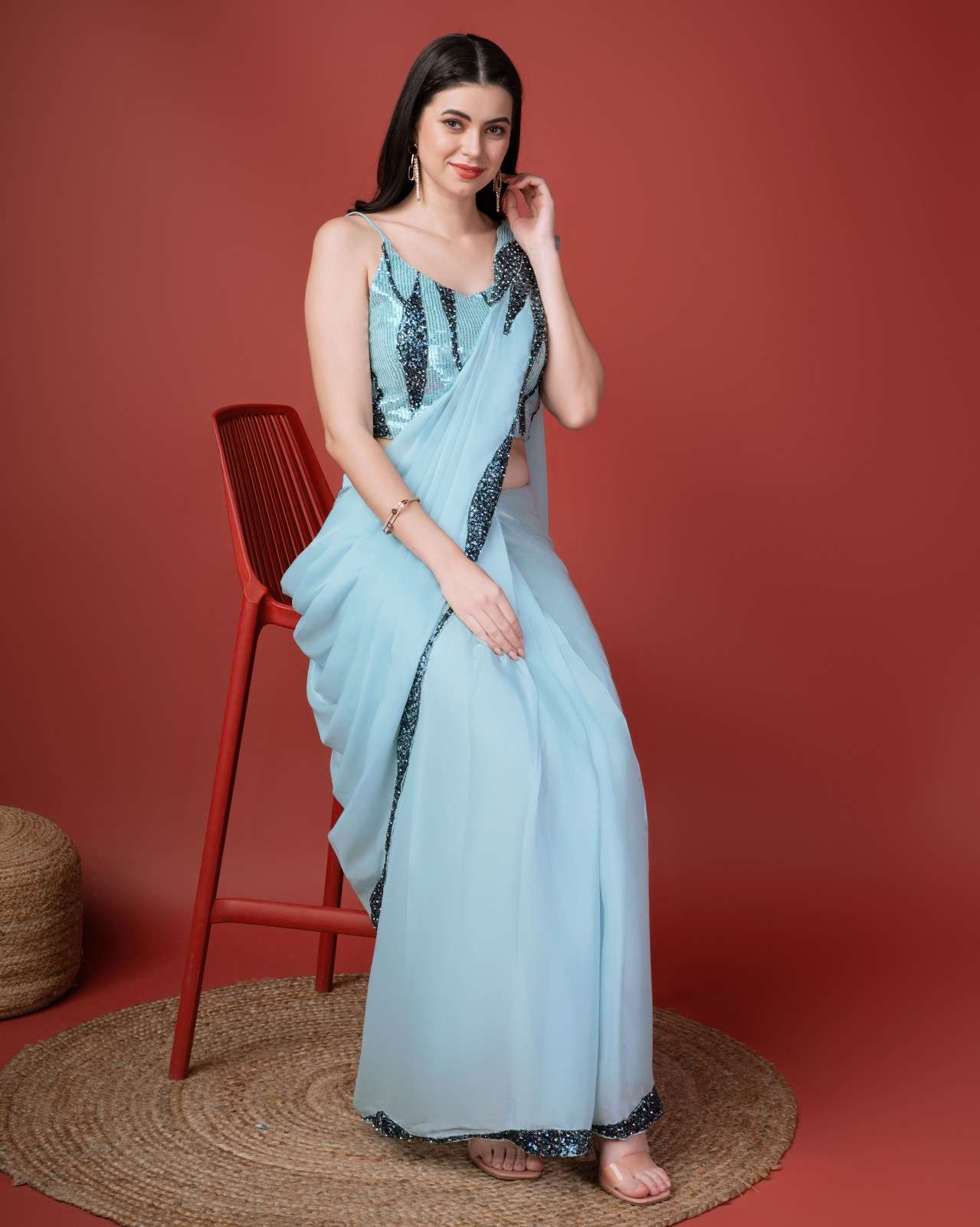 AMOHA DESIGN NO 31 SAREE SILK SATIN FABRICE WITH SEQUIN BORDER in beautiful colors