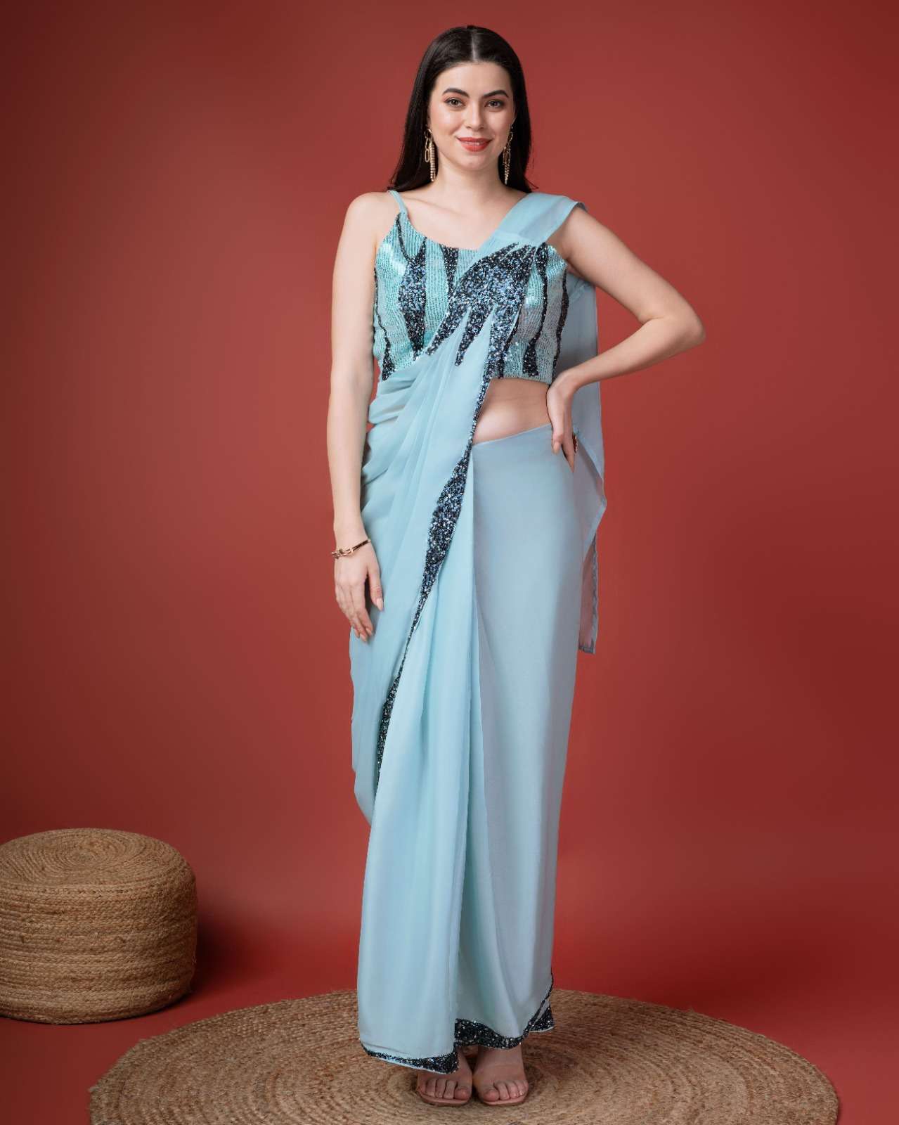 AMOHA DESIGN NO 31 SAREE SILK SATIN FABRICE WITH SEQUIN BORDER in beautiful colors