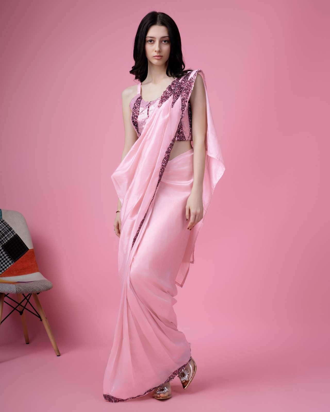 AMOHA DESIGN NO 31 SAREE SILK SATIN FABRICE WITH SEQUIN BORDER in beautiful colors