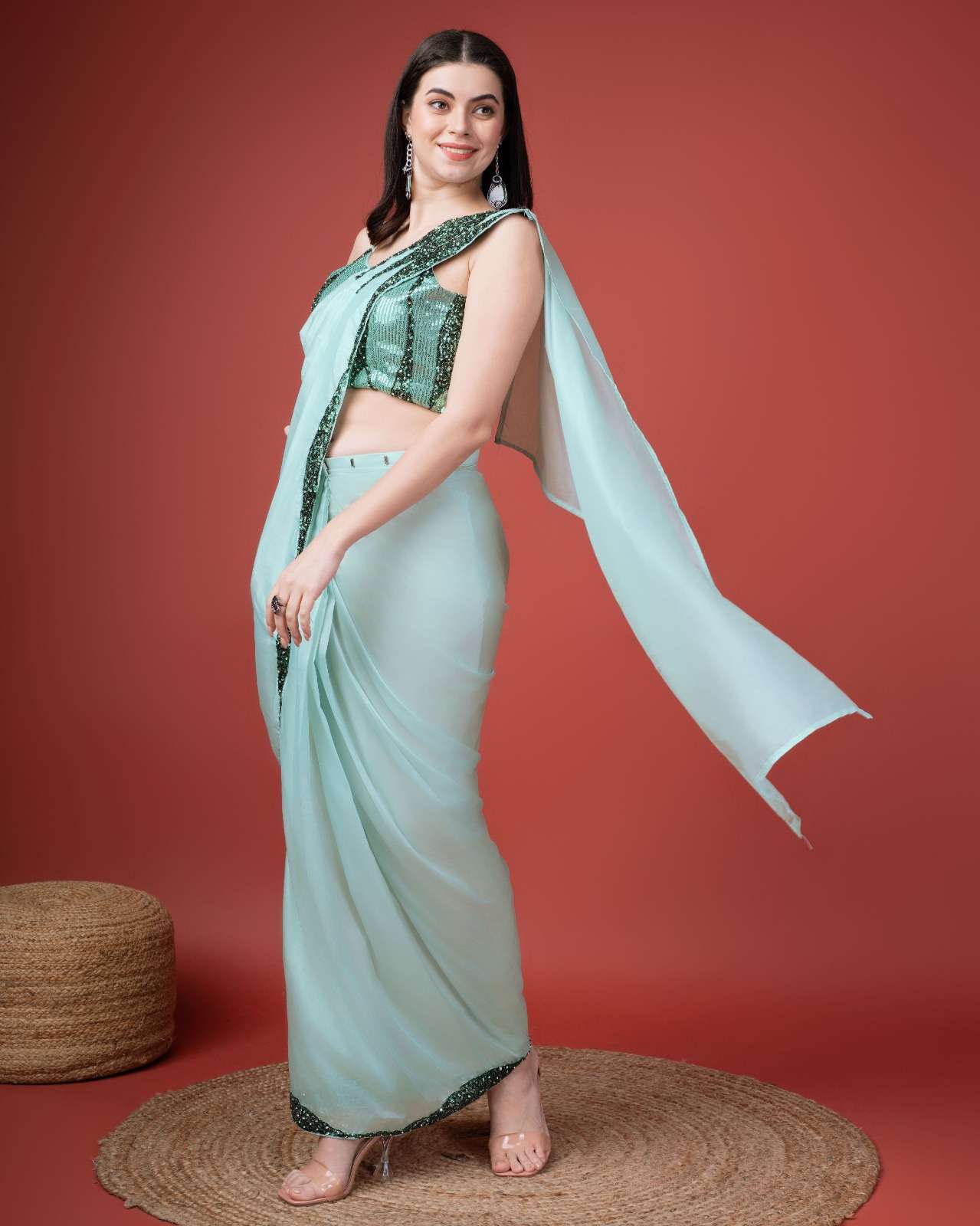 AMOHA DESIGN NO 31 SAREE SILK SATIN FABRICE WITH SEQUIN BORDER in ...