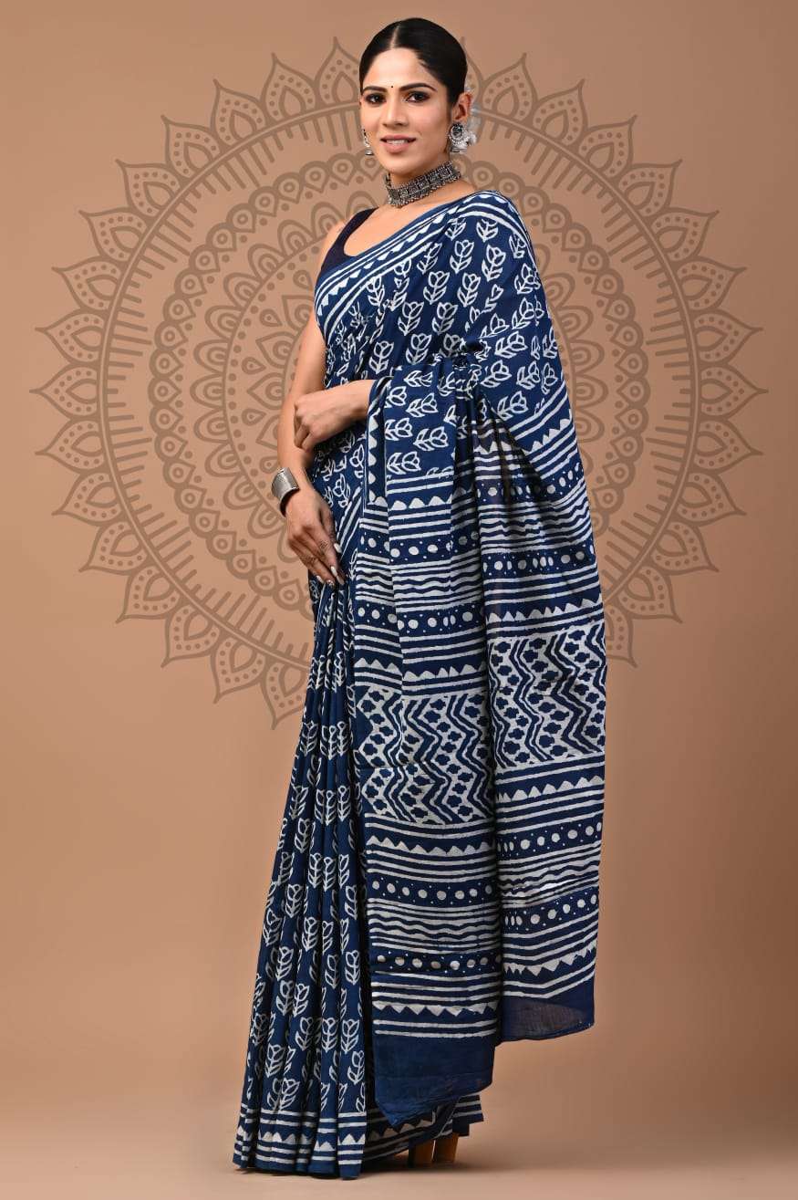 Shri Balaji Emporium 4344b Trandy Blue Soft pure cotton mulmul Hand ...