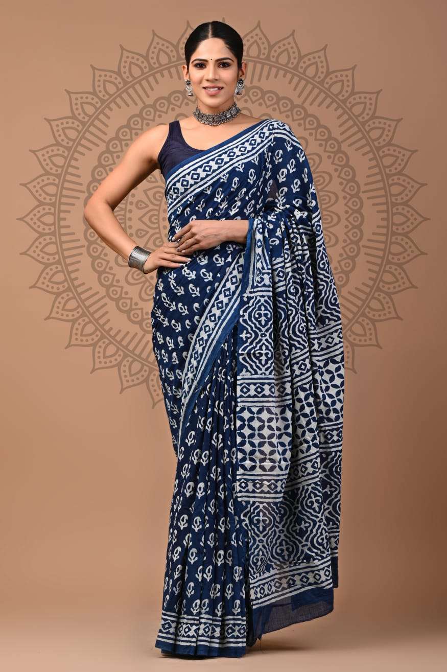 Shri Balaji Emporium 4344b Trandy Blue Soft pure cotton mulmul Hand ...