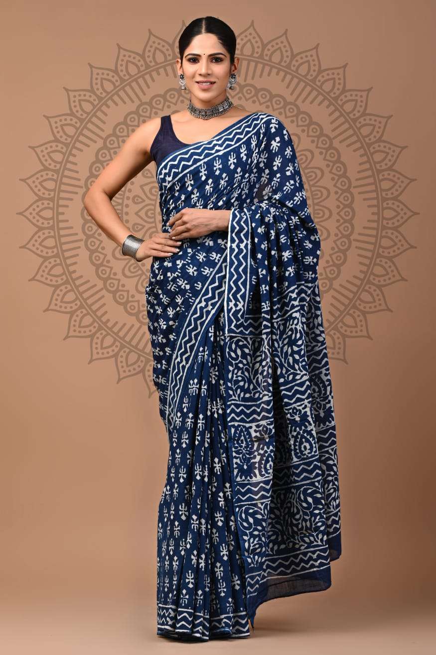 Shri Balaji Emporium 4344b Trandy Blue Soft pure cotton mulmul Hand ...