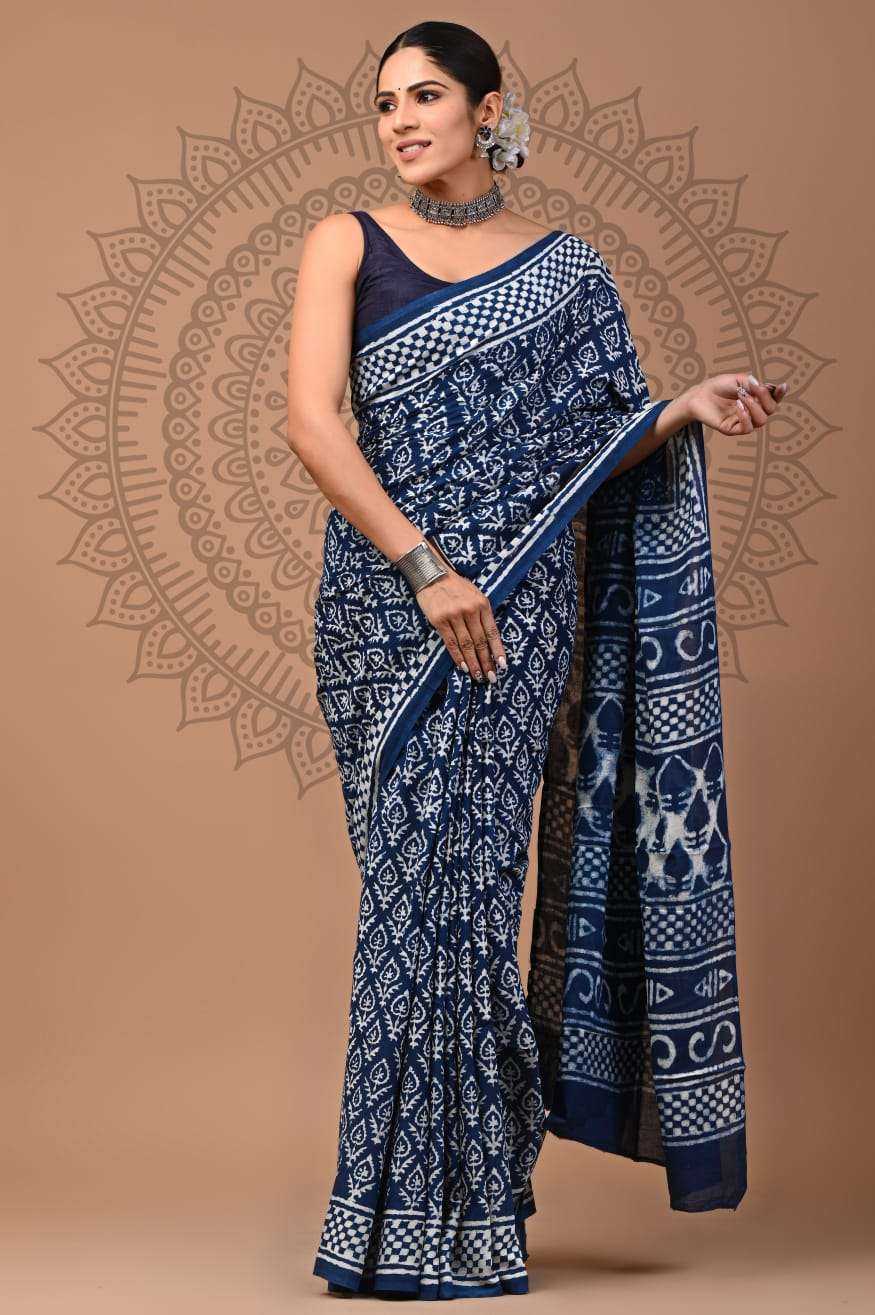 Shri Balaji Emporium 4344b Trandy Blue Soft pure cotton mulmul Hand ...