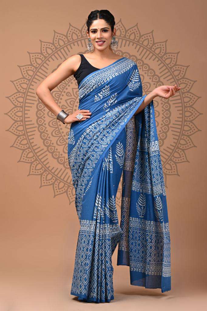 Shri Balaji Emporium 4344b Trandy Blue Soft pure cotton mulmul Hand ...