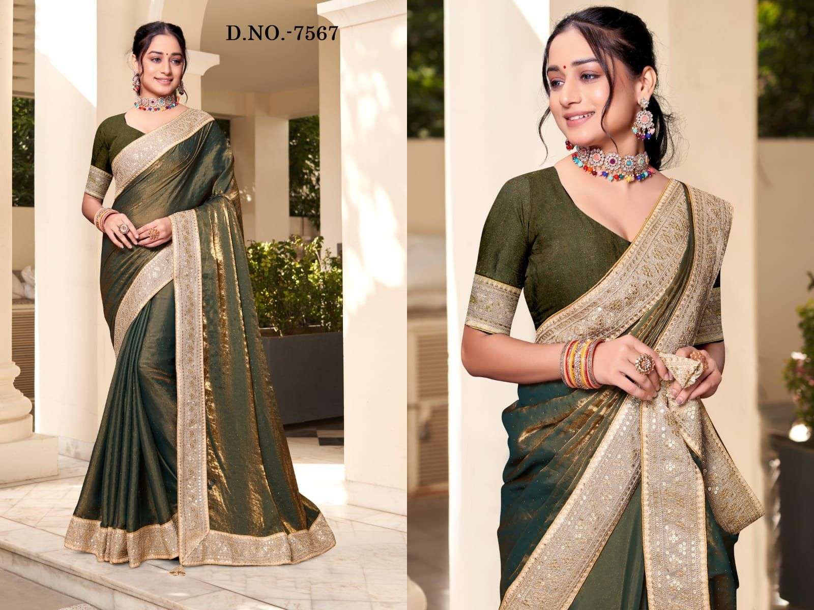 SHRI BALAJI EMPORIUM OUTFIT HOT FIX ZARKAN BORDER SAREE WITH HOT FIX ...