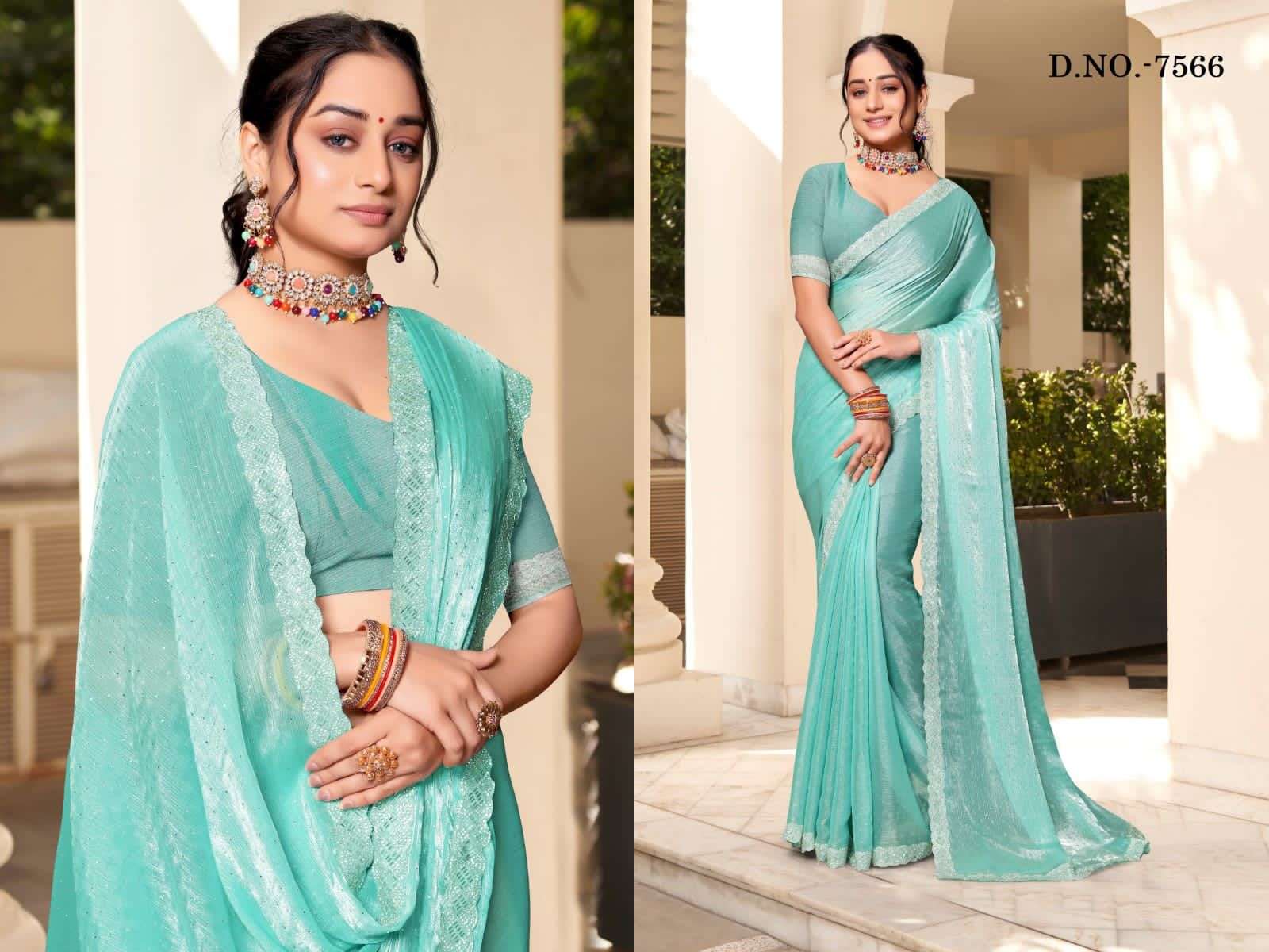 SHRI BALAJI EMPORIUM OUTFIT HOT FIX ZARKAN BORDER SAREE WITH HOT FIX ...
