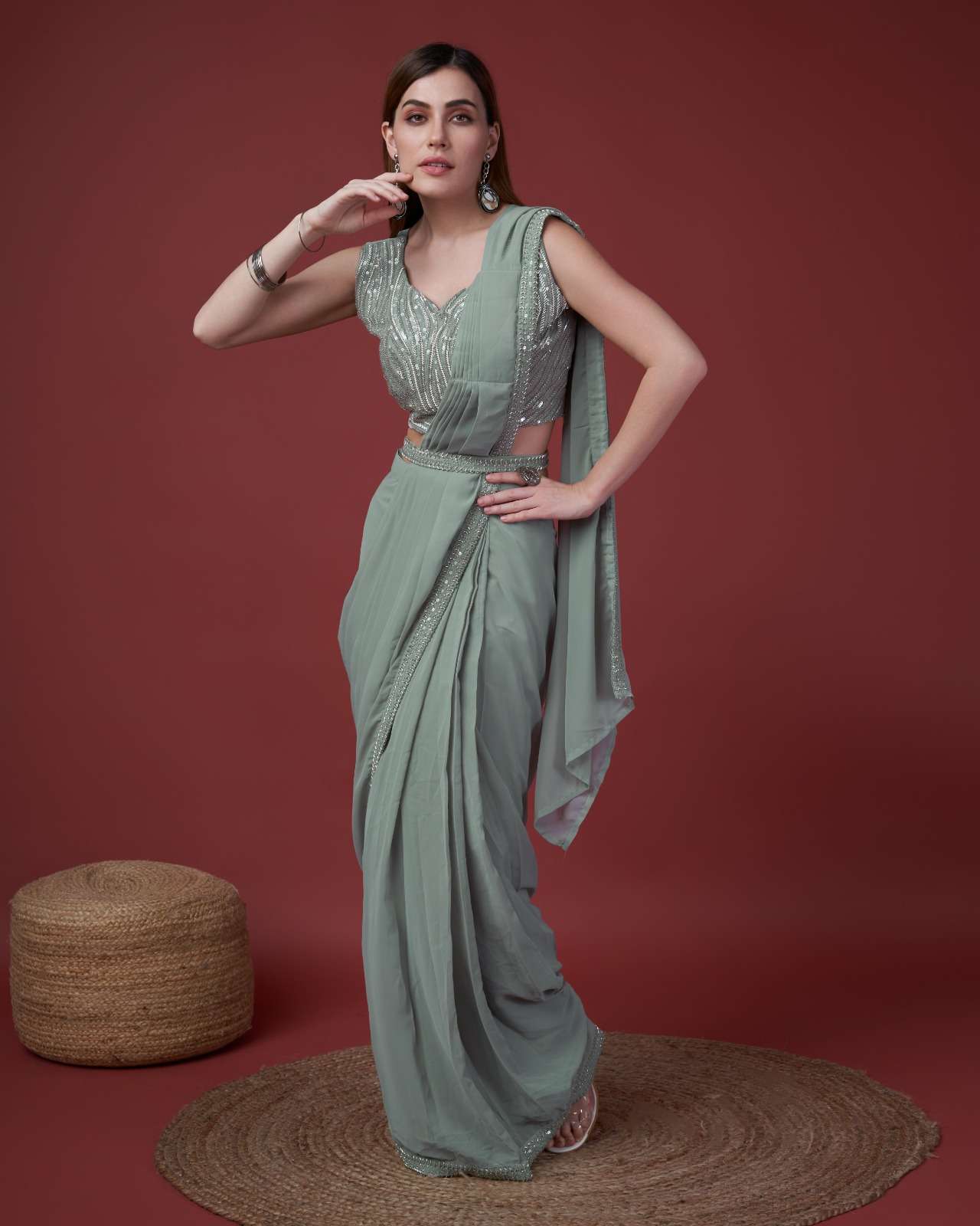 AMOHA A307 SAREE GEOGETTE FABRIC WITH EMBROIDRED BORDER