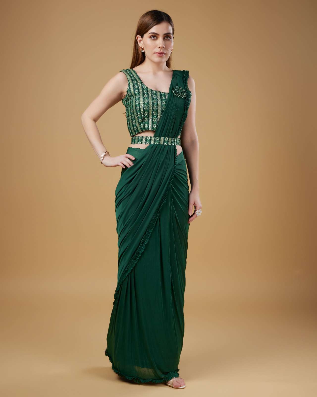 AMOHA DESIGN NO 101114 SAREE IMPORTED FABRIC WITH FRILL BORDER