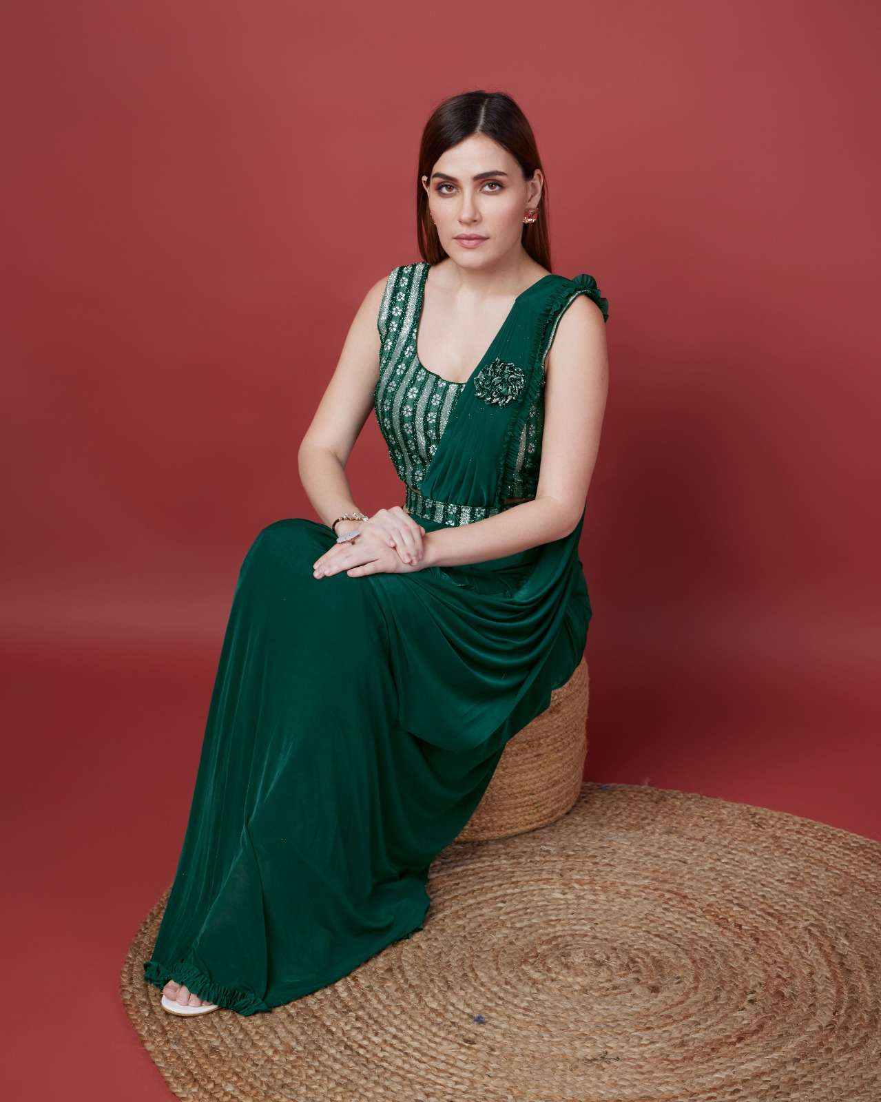 AMOHA DESIGN NO 101114 SAREE IMPORTED FABRIC WITH FRILL BORDER