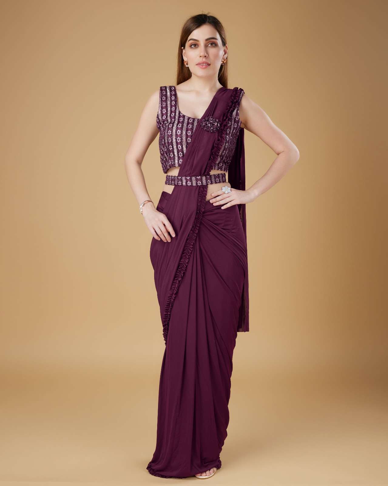 AMOHA DESIGN NO 101114 SAREE IMPORTED FABRIC WITH FRILL BORDER