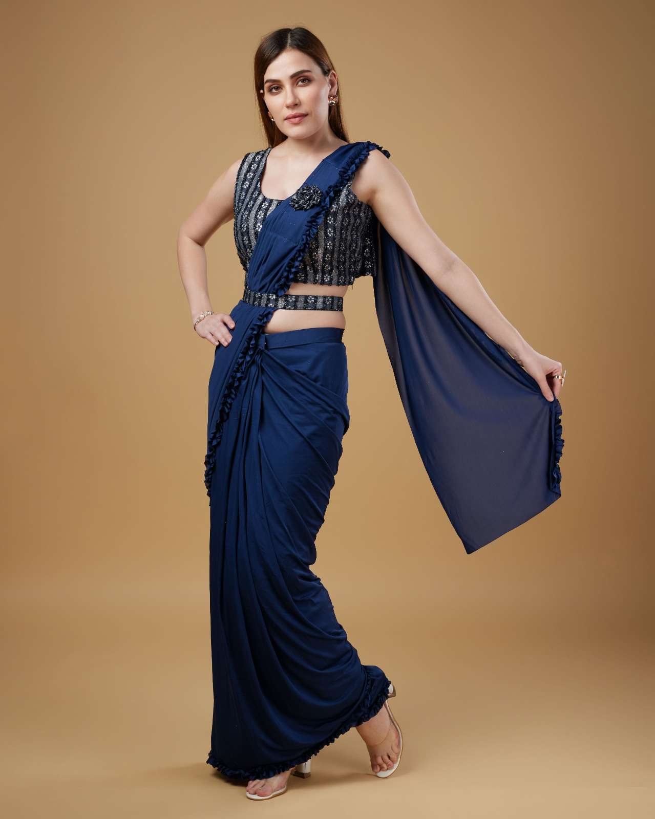 AMOHA DESIGN NO 101114 SAREE IMPORTED FABRIC WITH FRILL BORDER
