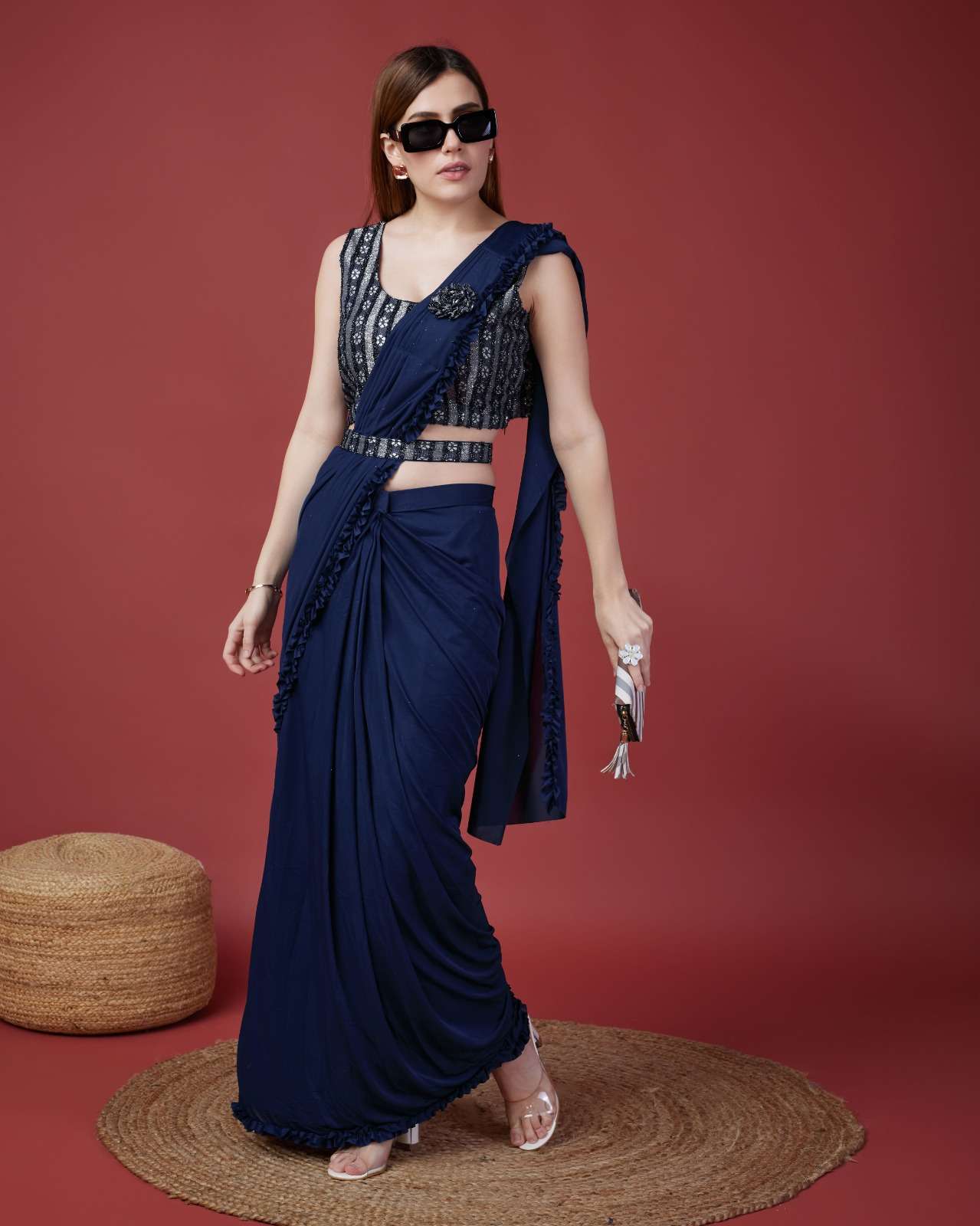 AMOHA DESIGN NO 101114 SAREE IMPORTED FABRIC WITH FRILL BORDER
