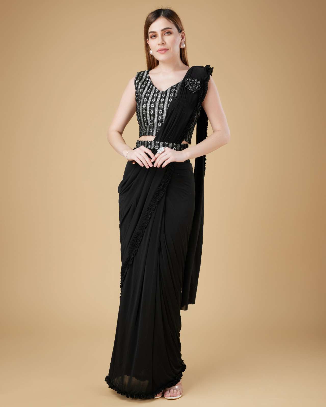 AMOHA DESIGN NO 101114 SAREE IMPORTED FABRIC WITH FRILL BORDER