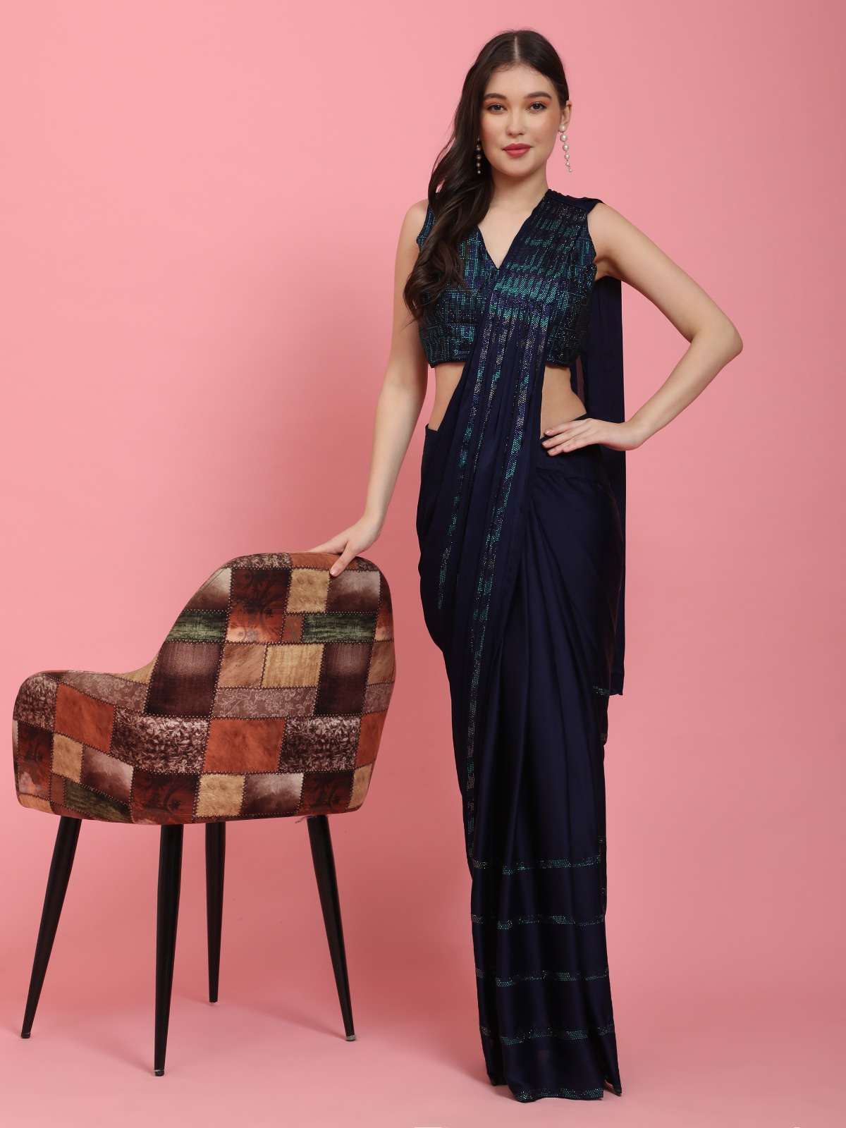 AMOHA DESIGN NO 10209 SAREE SATIN FABRIC WITH EXQUSITE SWAROVSKI WORK