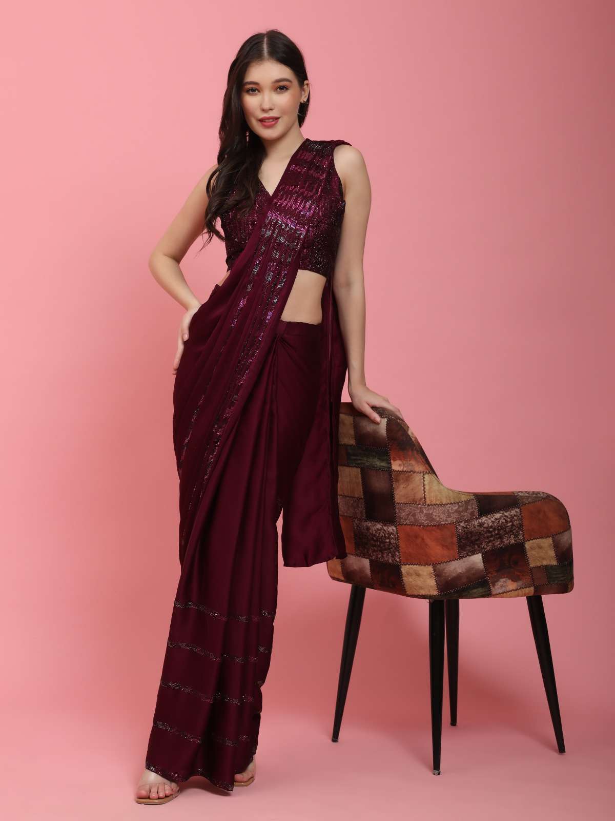 AMOHA DESIGN NO 10209 SAREE SATIN FABRIC WITH EXQUSITE SWAROVSKI WORK