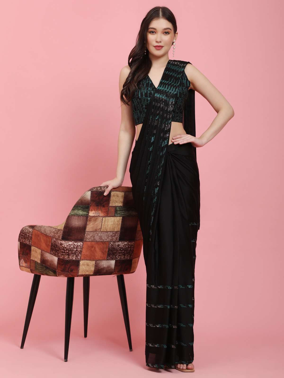 AMOHA DESIGN NO 10209 SAREE SATIN FABRIC WITH EXQUSITE SWAROVSKI WORK