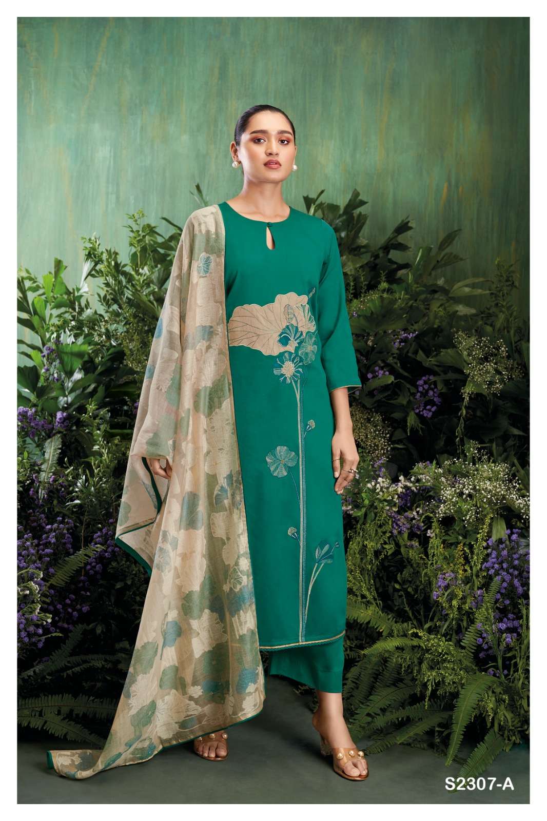 Ganga Maribel 2307 PREMIUM SILK SATIN SOLID WITH PATCH EMBROIDERY AND ...