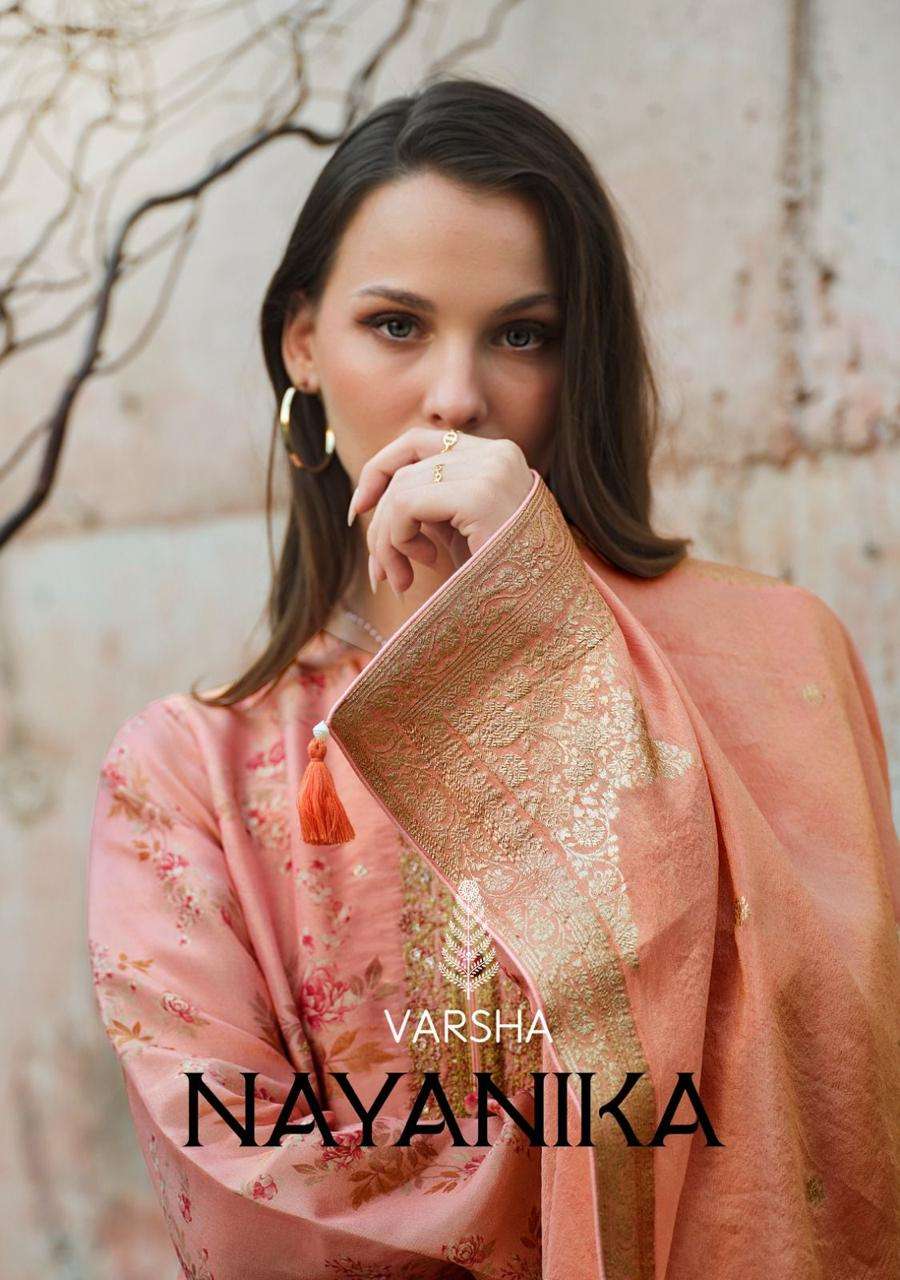 Varsha Nayanika VISCOSE SHIMMER TISSUE DIGITALLY PRINTED WITH EMBROIDERY AND BORDERS. SUIT